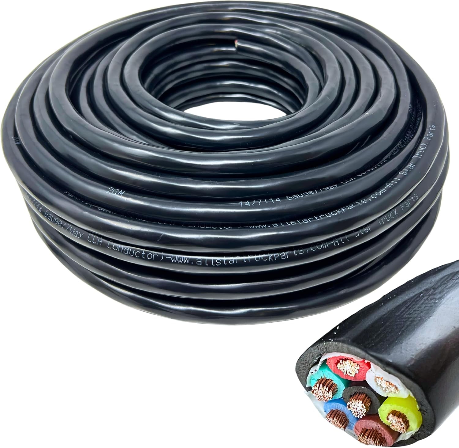 Heavy Duty 14 Gauge 7 Way CCA Conductor Wire RV Trailer Cable Cord ...