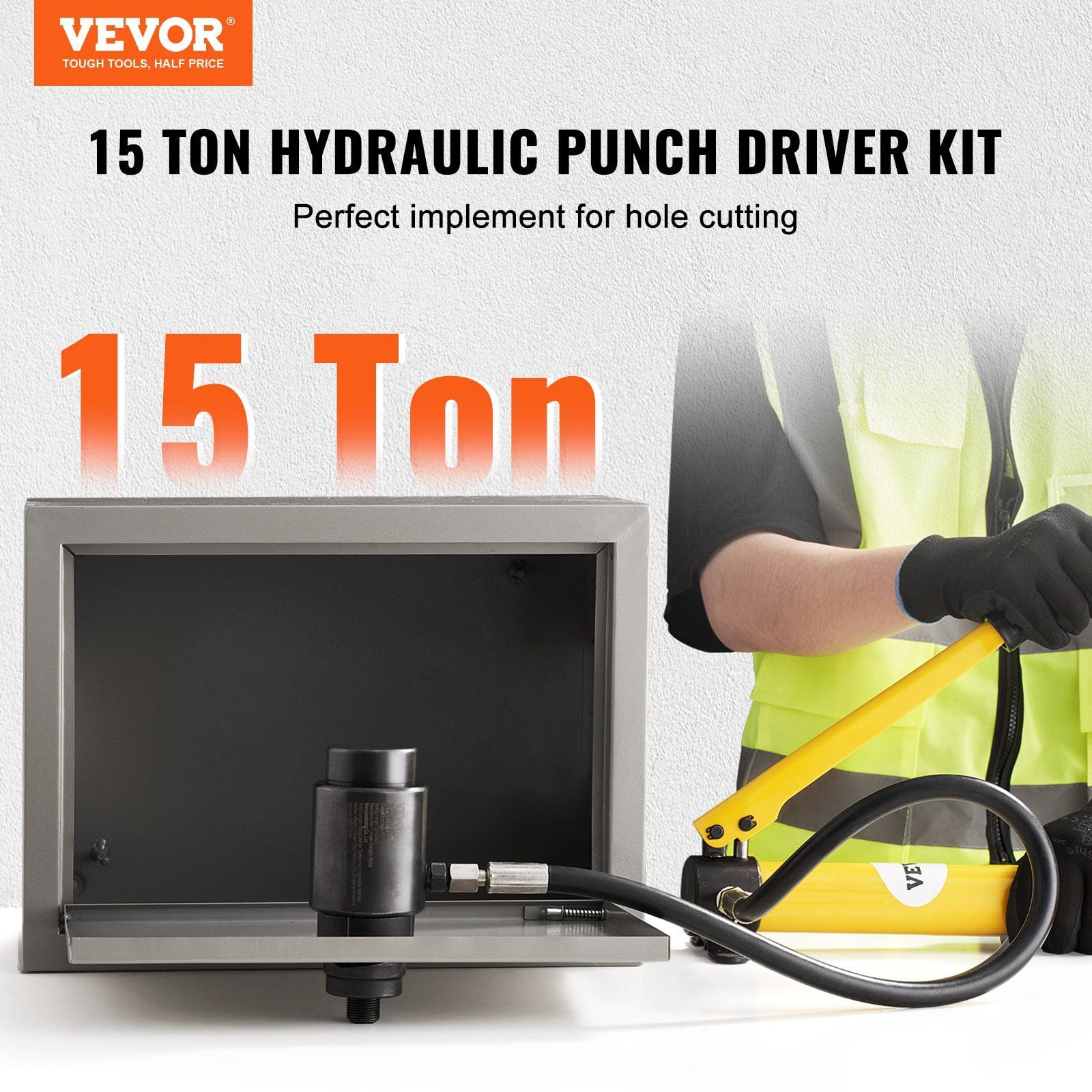 Heavy Duty 15 Ton Hydraulic Knockout Punch Kit – 10 Dies for 1/2” to 4 ...