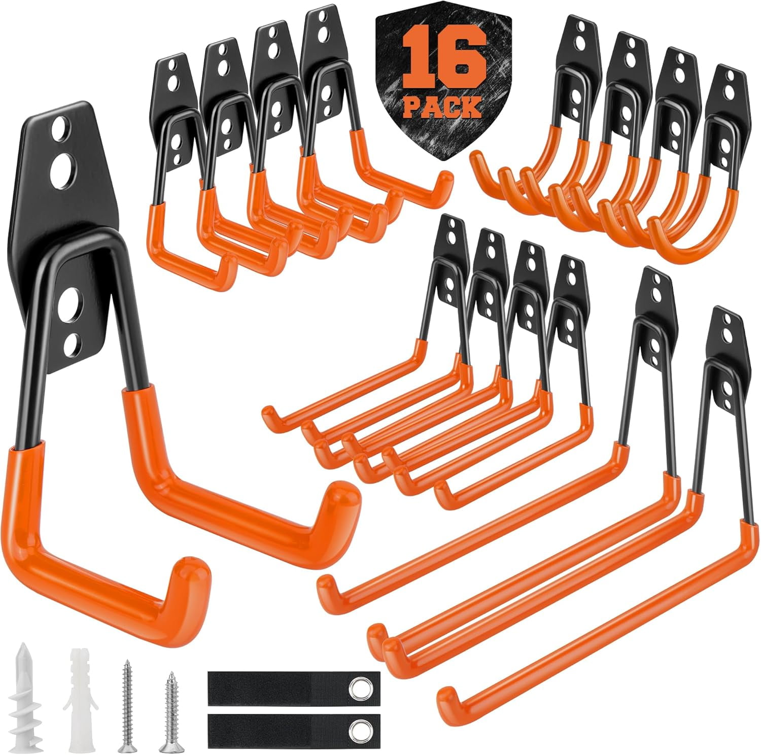 Heavy Duty 16 Pack Garage Hooks, Steel Utility Storage Hooks with 2 ...