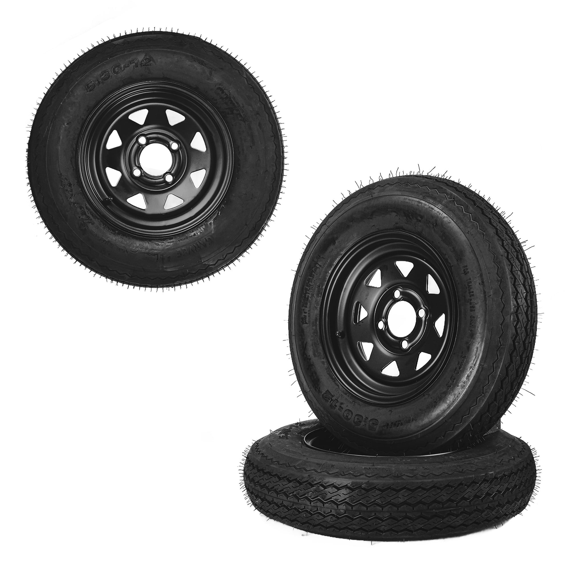 Heavy-Duty 2-Pack 5.30-12 (530-12 5.30x12 ) Trailer Tires on Rims with ...