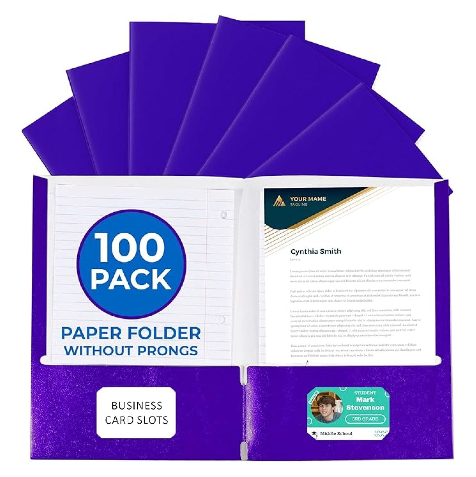 Heavy Duty 2 Pocket Paper Folders. 100 Bulk Folders with Pockets and ...