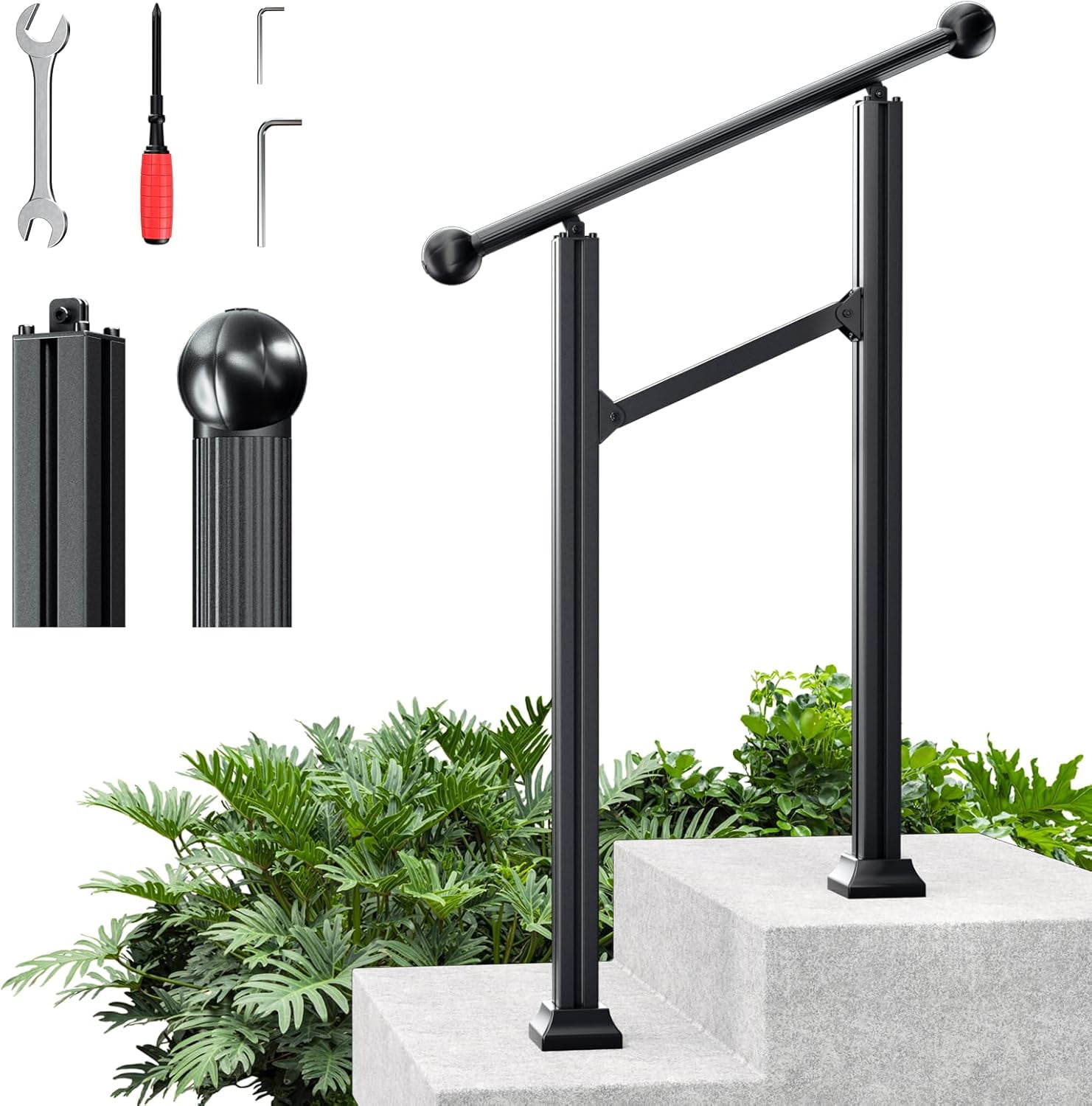 Heavy Duty 2 Steps Handrails for Outdoor Steps - Adjustable Height ...