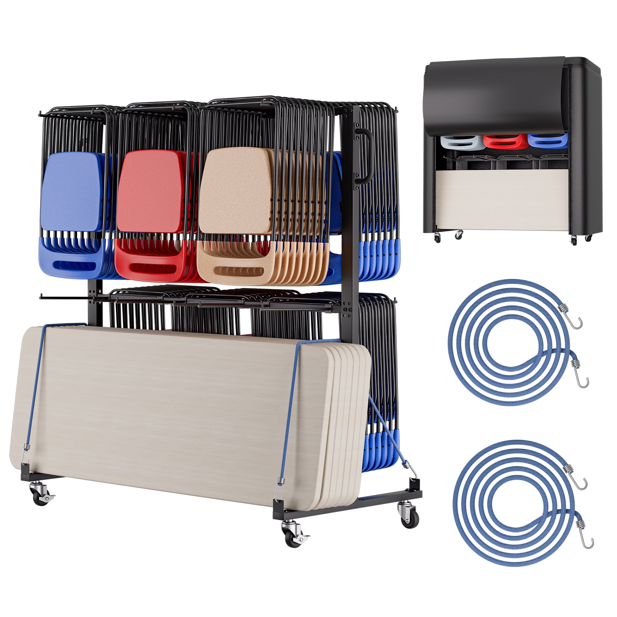 Heavy-Duty 2-Tier Folding Chair Cart - 800LBS Storage Dolly with 360 ...