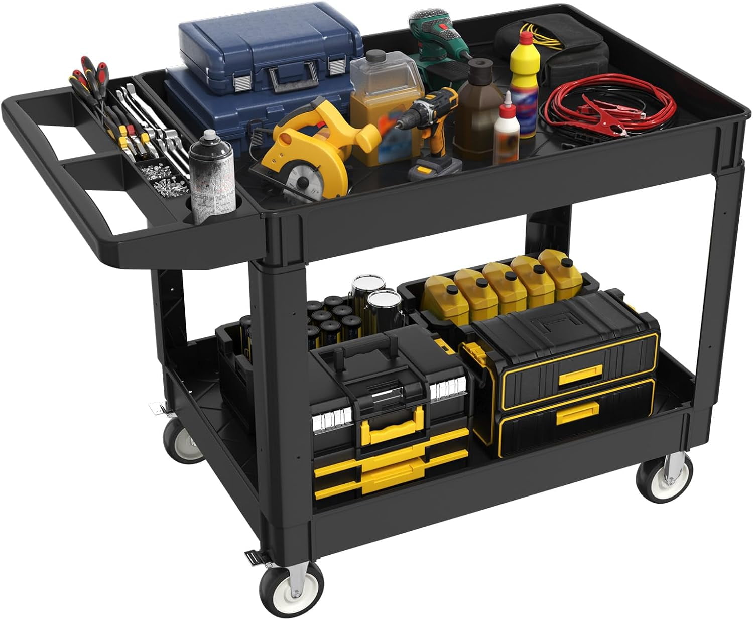 Heavy Duty 2 Tier Plastic Rolling Utility Cart with Deep Shelves ...