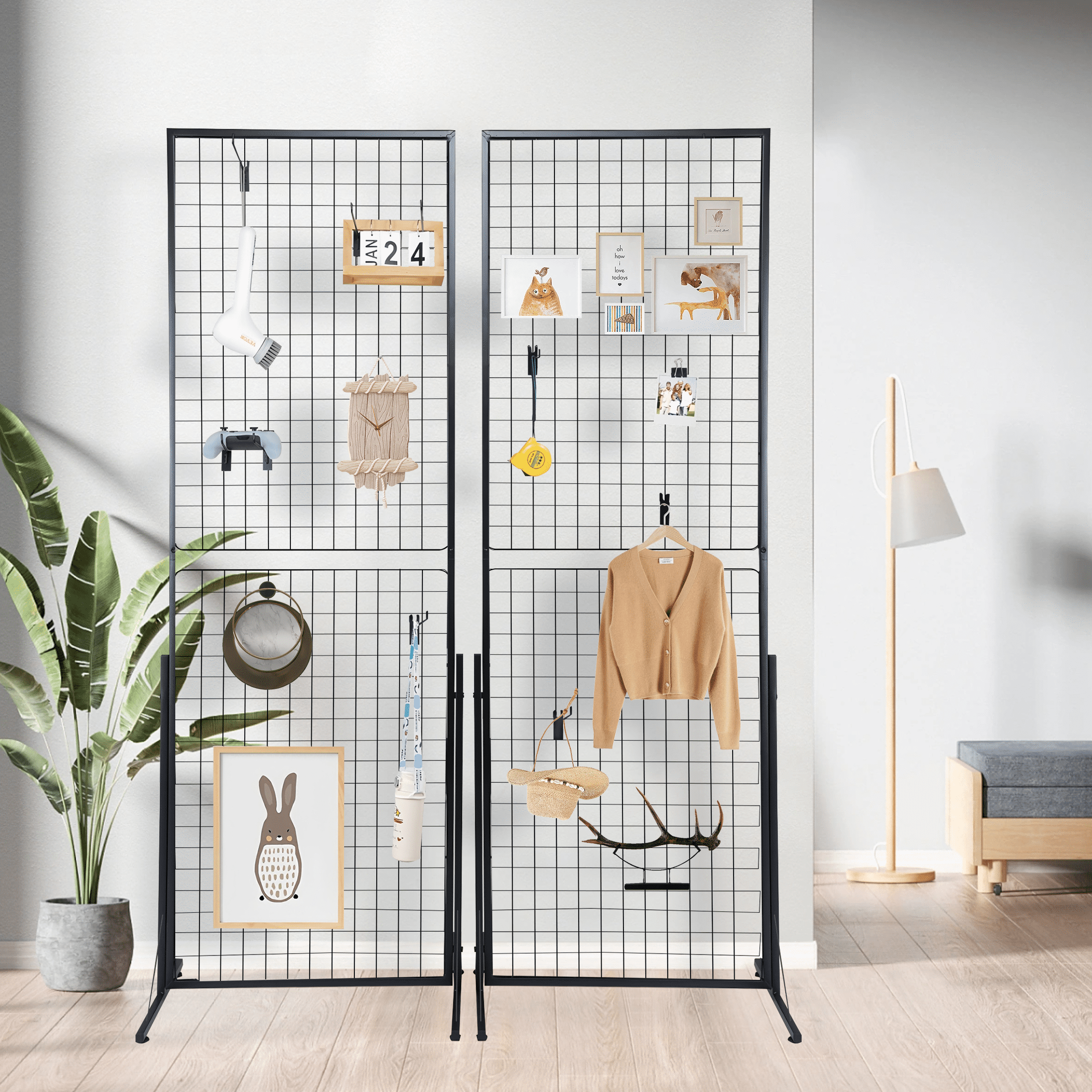 Heavy Duty 24"x68" Metal Grid Wall Panel, 2-Pack Storage Organizer with ...