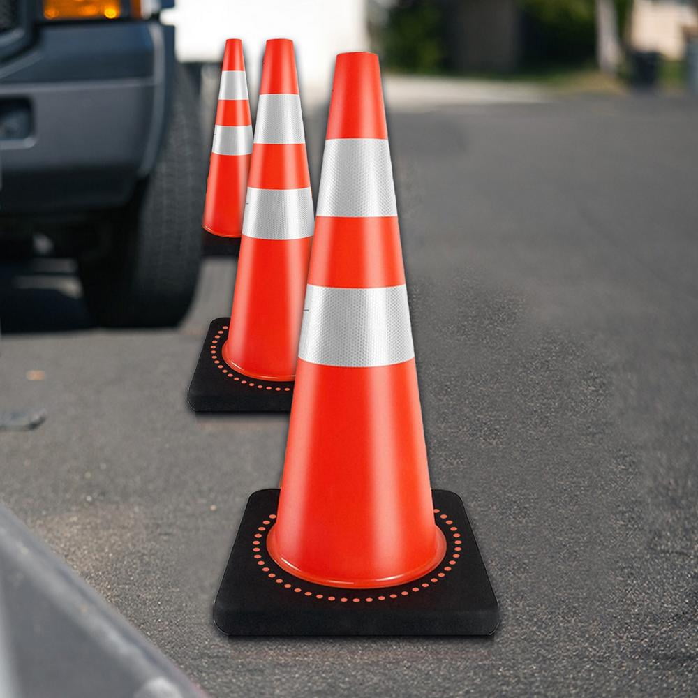 Heavy-Duty 28 Inch Safety Cones with Reflective Collars, Orange PVC ...
