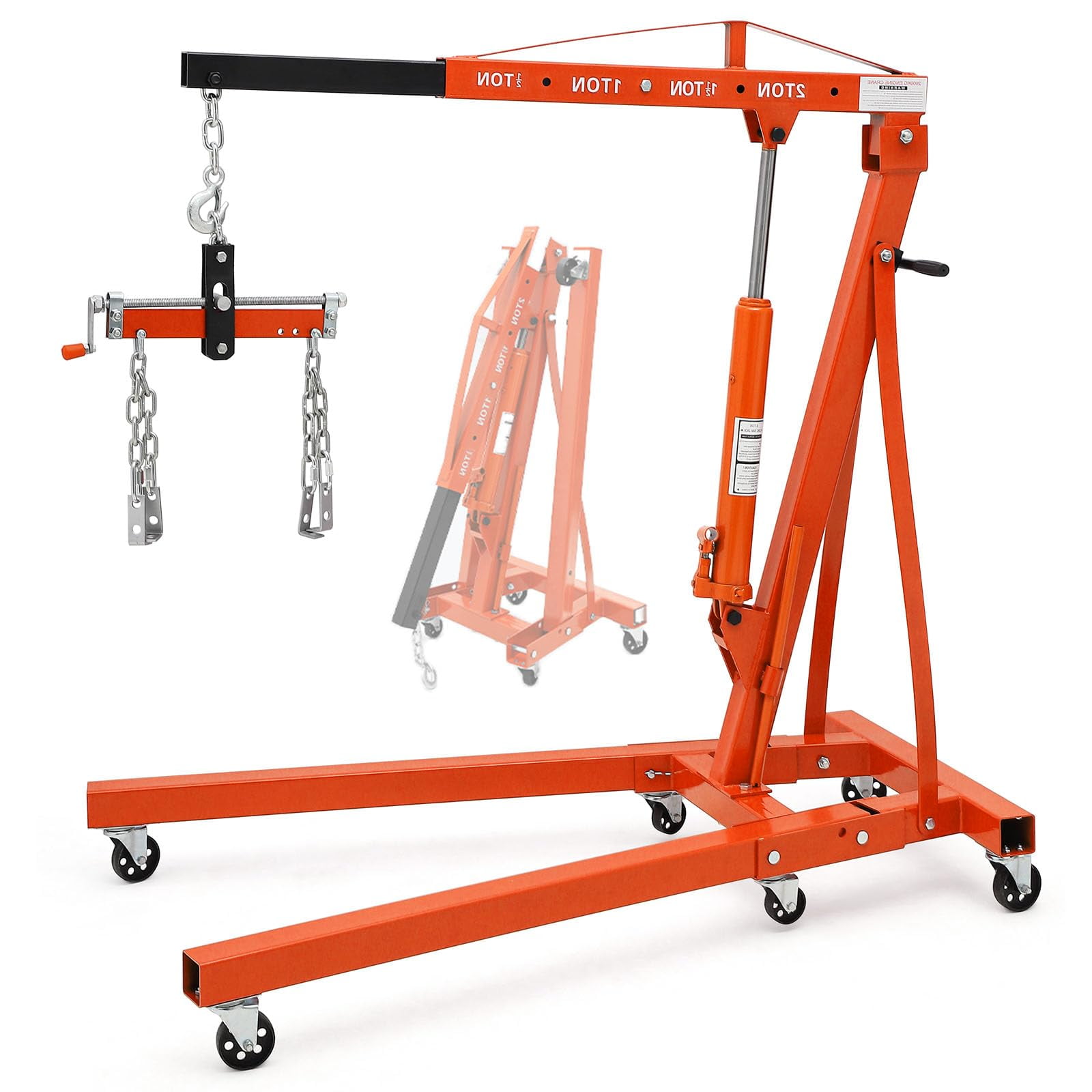 Heavy Duty 2T Hydraulic Engine Hoist Cherry Picker, 4000 LBS Folding Lift with Telescopic Boom ...