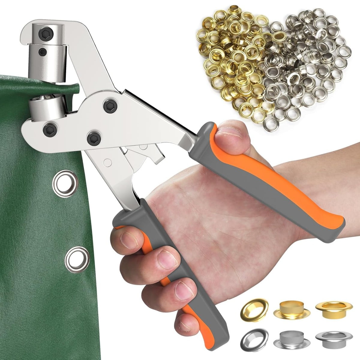 Heavy-Duty 3/8" Grommet Tool Kit with 100 Eyelets,Ergonomic Hand Press ...