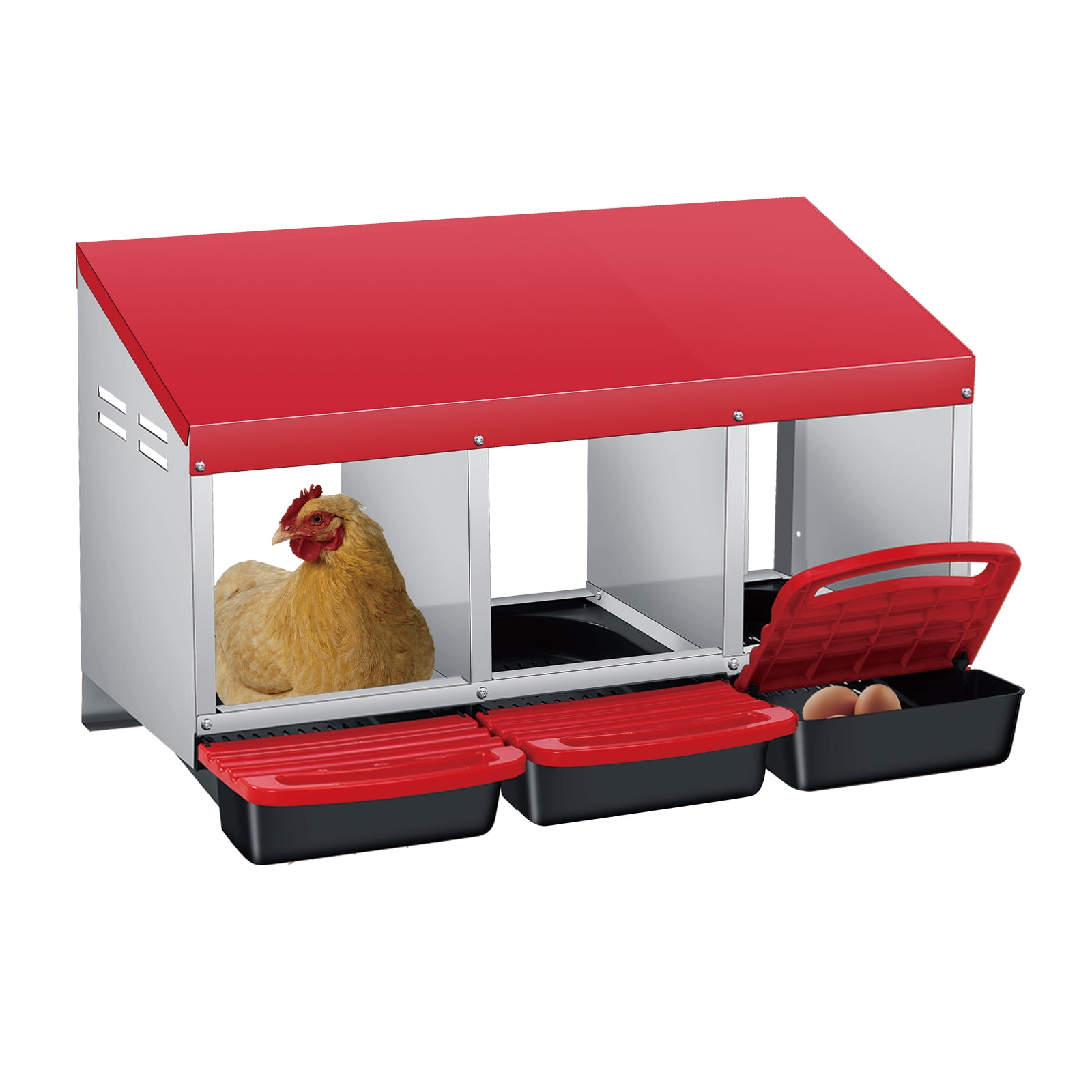 Heavy Duty 3-Compartment Red Metal Chicken Nesting Box – Removable ...