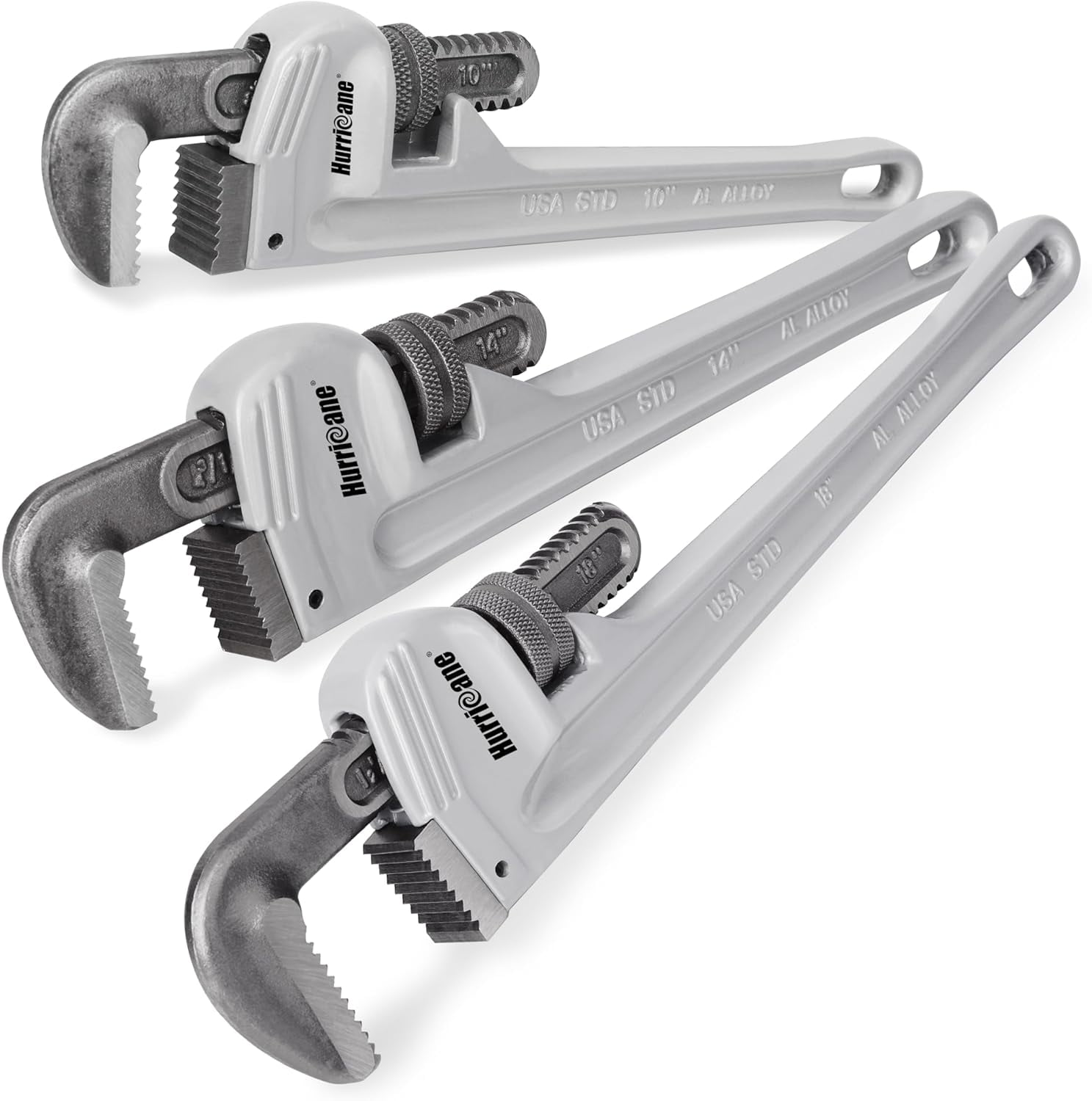 Heavy Duty 3-Piece Aluminum Pipe Wrench Set with 10", 14", 18" Sizes ...