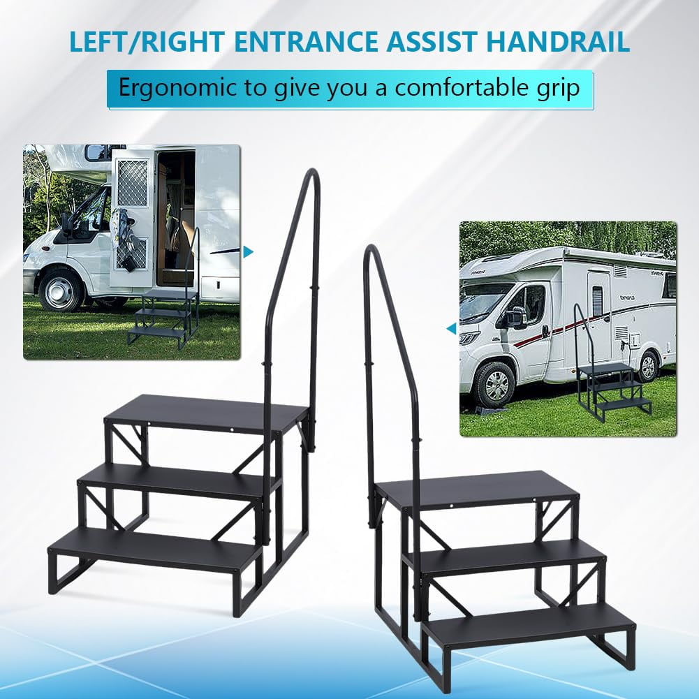Heavy-Duty 3-Step RV Stairs with Handrail - 400lbs Weight Capacity ...