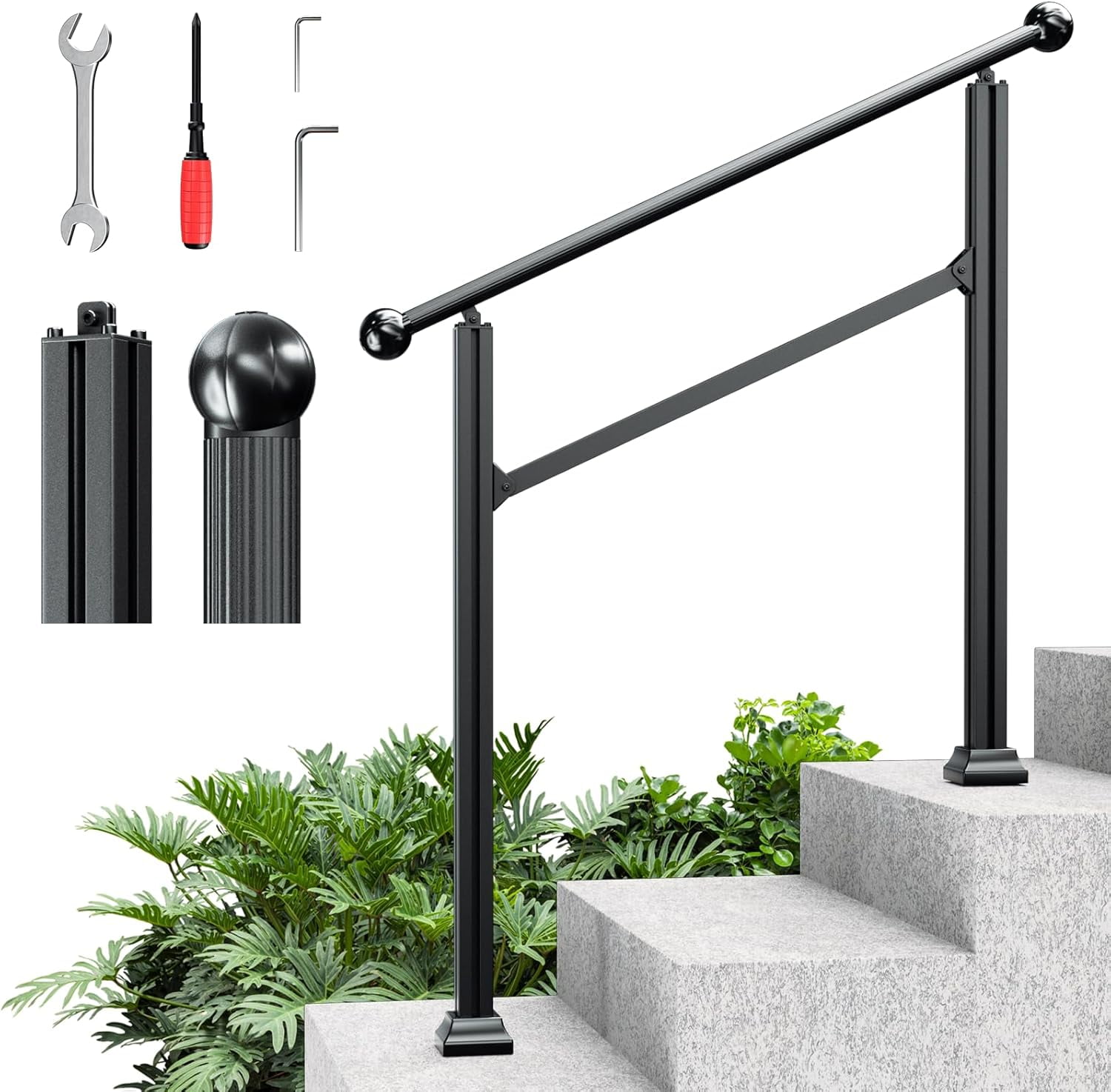 Heavy Duty 3 Steps Handrails for Outdoor Steps - Adjustable Height ...