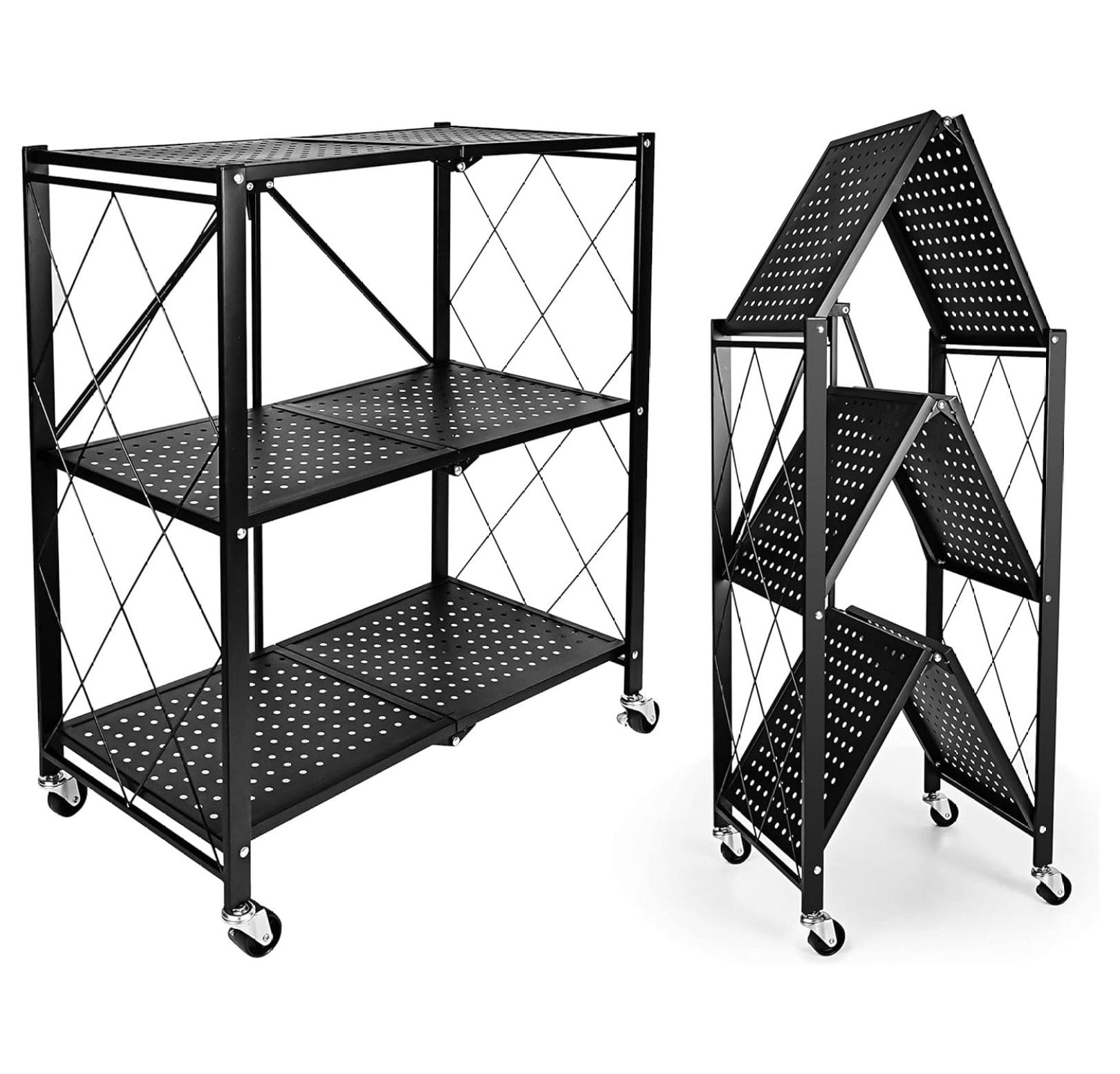 Heavy Duty 3-Tier Foldable Metal Rack, 14.96" D x 27.95" W x 34.25" H ...