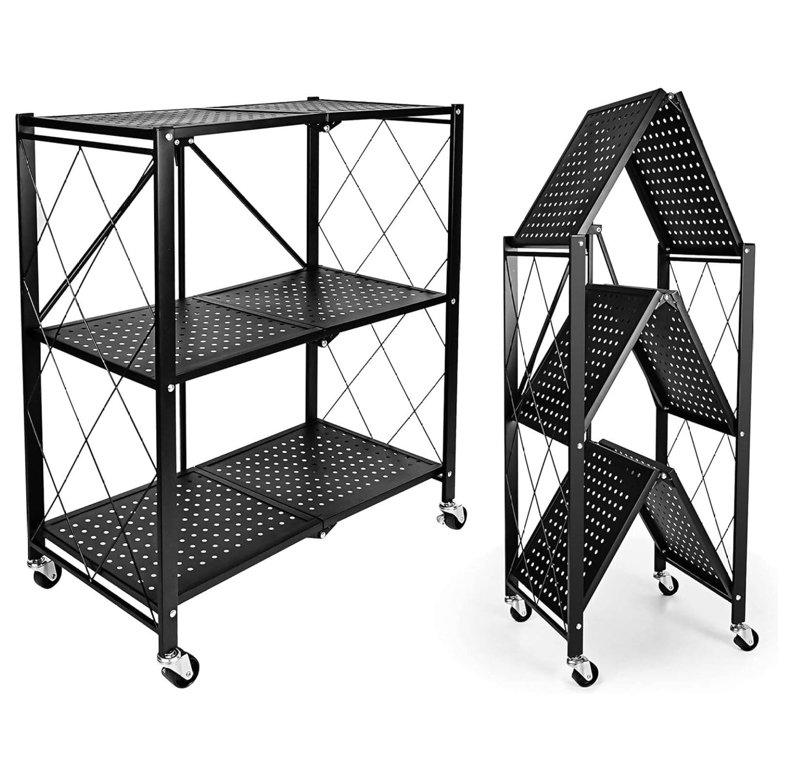 Heavy Duty 3-Tier Foldable Metal Rack, 14.96" D x 27.95" W x 34.25" H ...