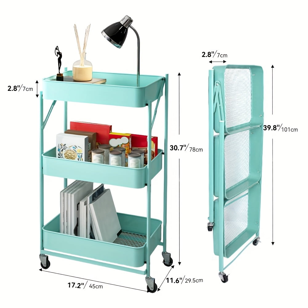 Heavy-Duty 3-Tier Folding Utility Cart - Locking Wheels with No ...