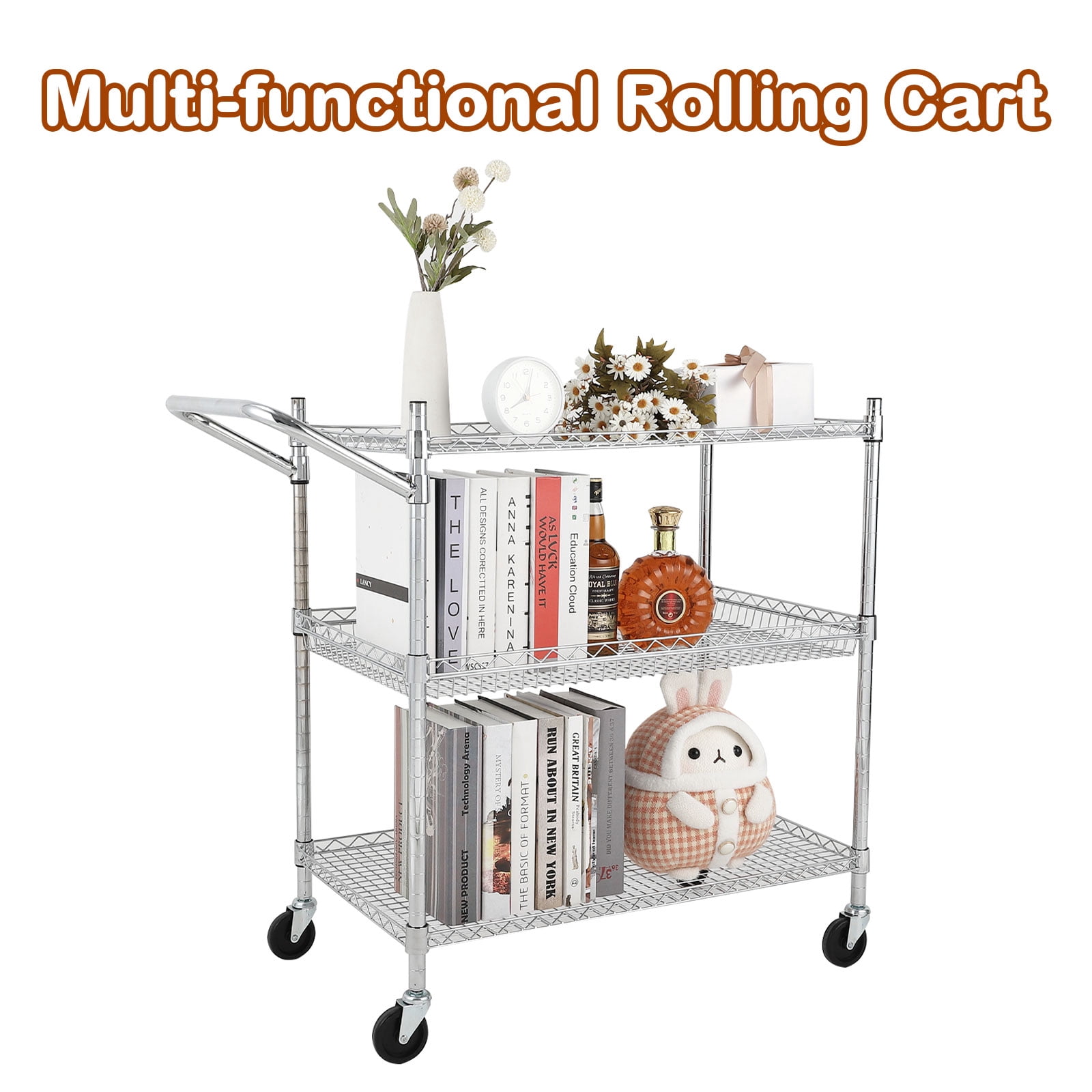 Heavy Duty 3-Tier Metal Utility Cart for Office – Commercial Rolling ...