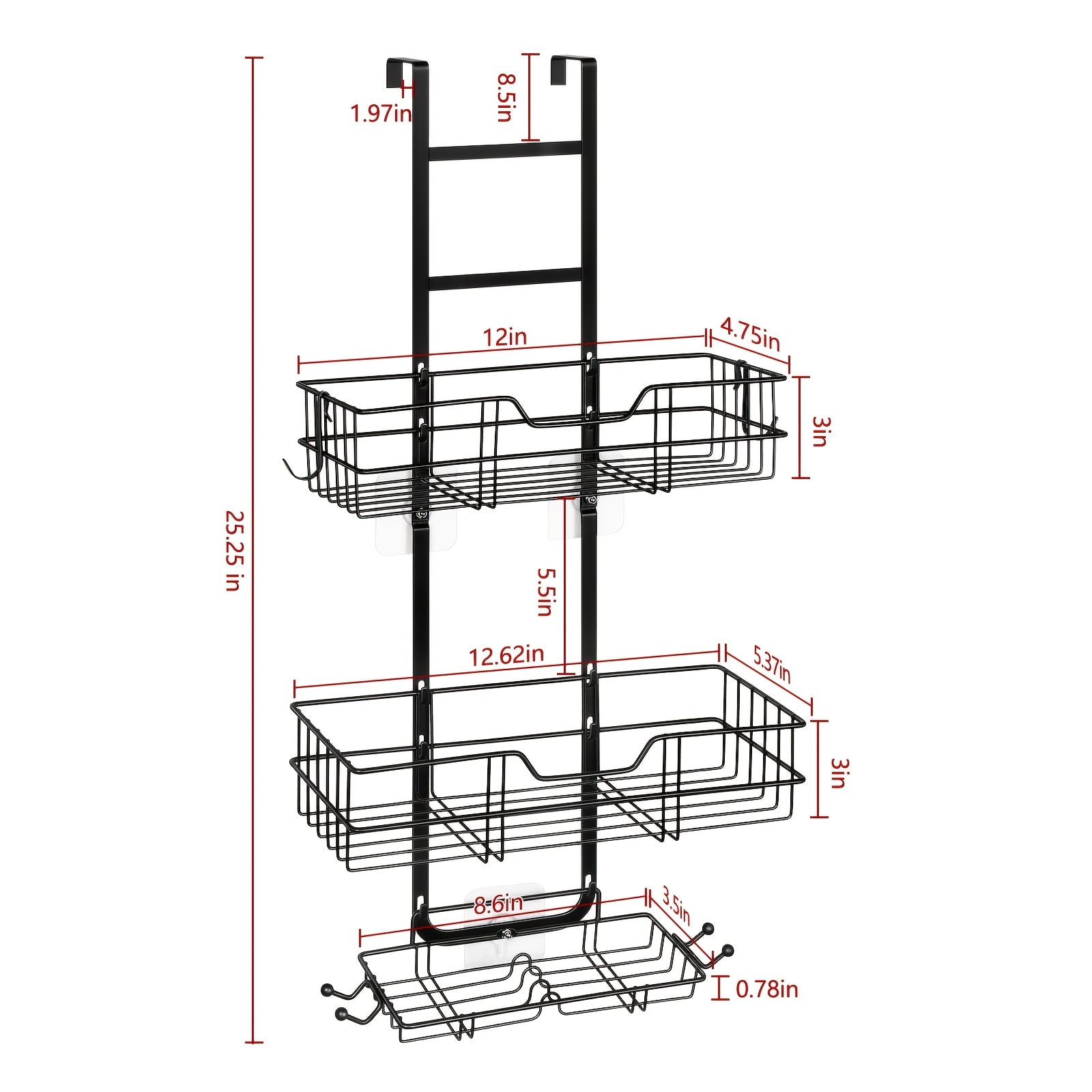 Heavy-Duty 3-Tier Overhead Shower Organizer - Rustproof Stainless Steel ...