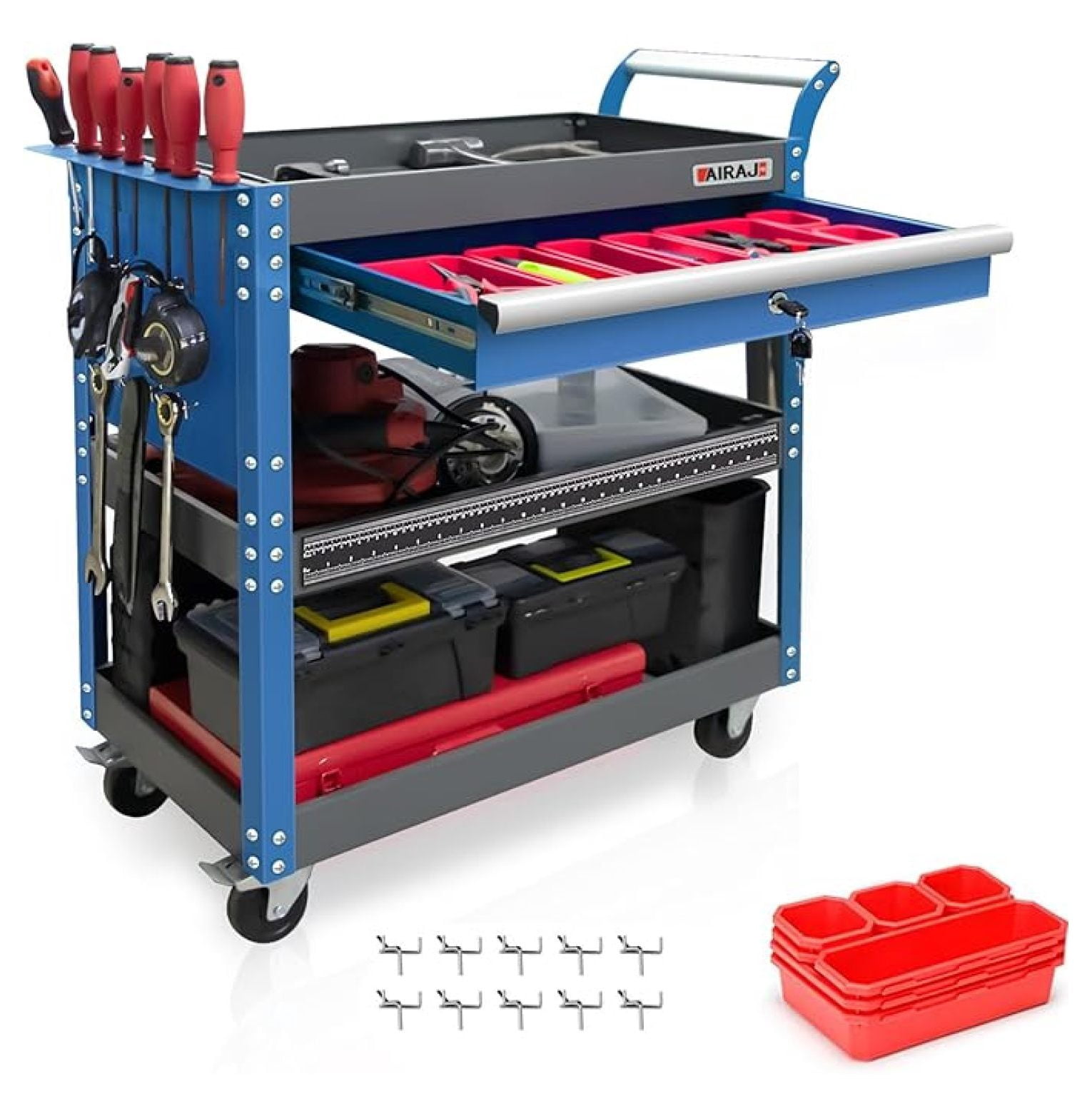 Heavy Duty 3 Tier Rolling Tool Cart,440LBS Mechanic Tool Cart with ...