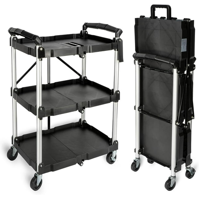Heavy Duty 3-Tier Rolling Utility Cart, Foldable & Easy Clean, Lockable ...