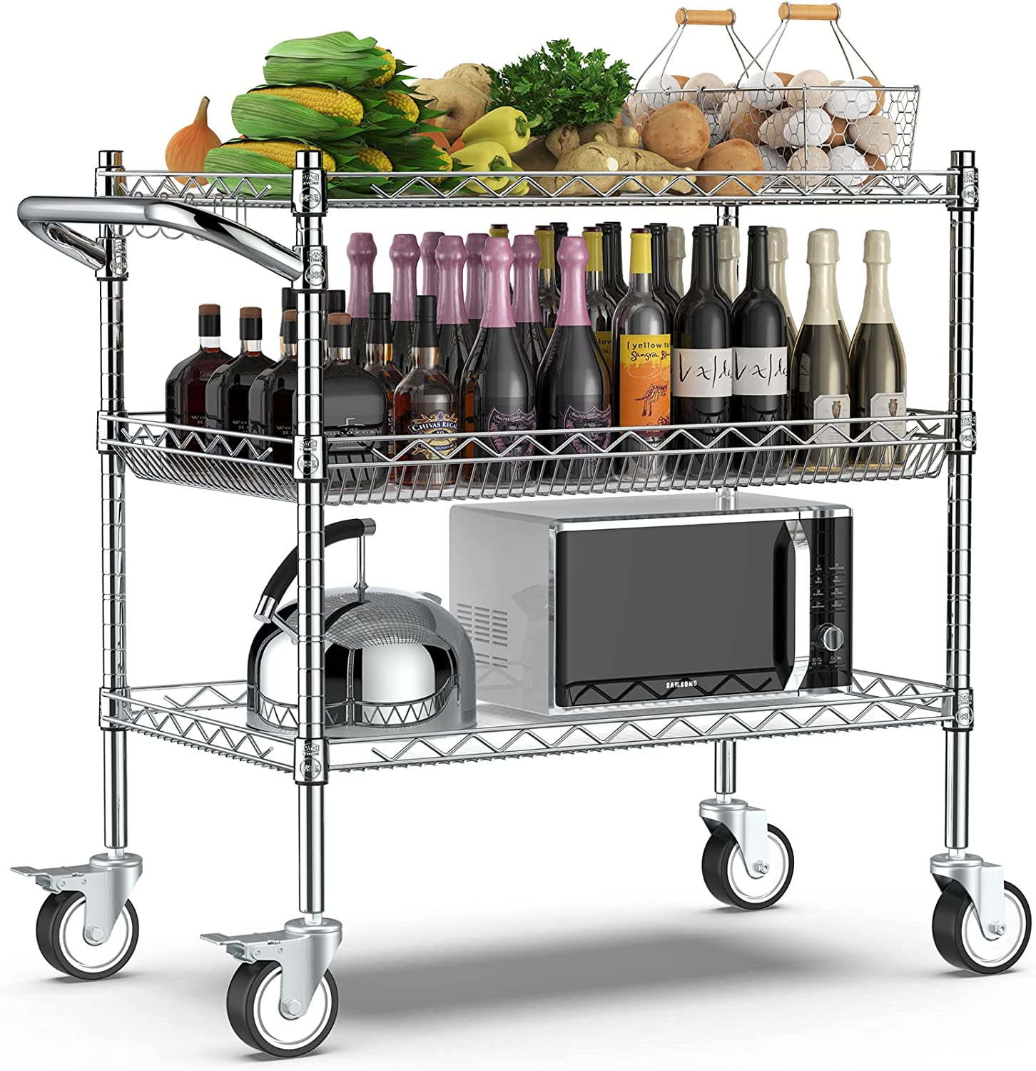 Heavy Duty 3 Tier Rolling Utility Cart,NSF Certified 990 Lbs Capacity ...