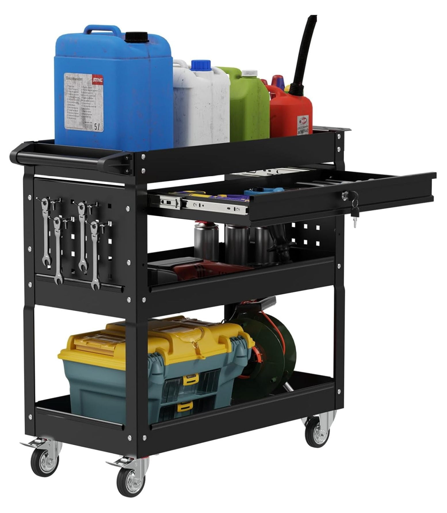 Heavy Duty 3 Tier Tool Cart, Mechanic Metal Rolling Tool Cart with ...