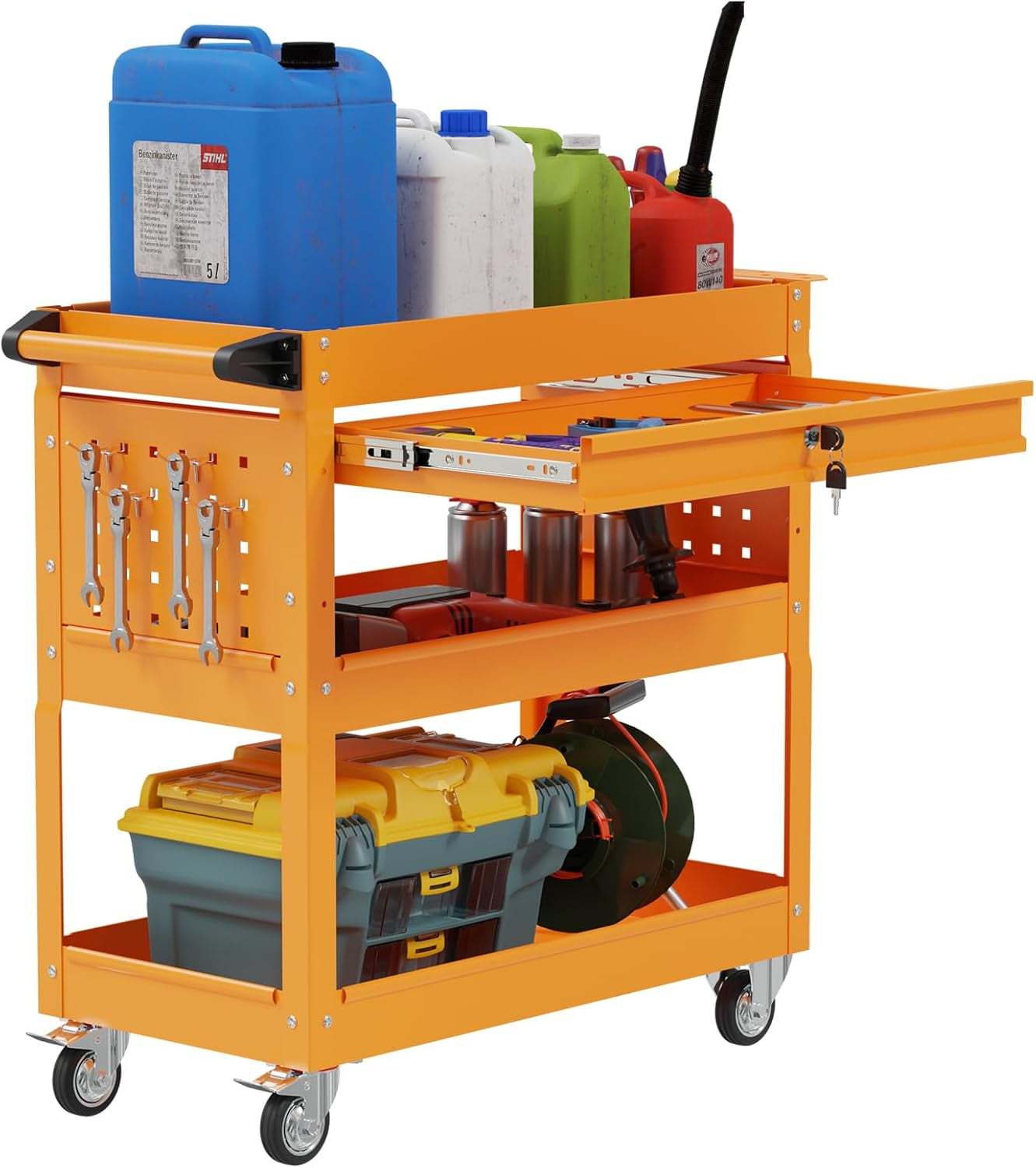 Heavy Duty 3 Tier Tool Cart, Mechanic Metal Rolling Tool Cart with ...