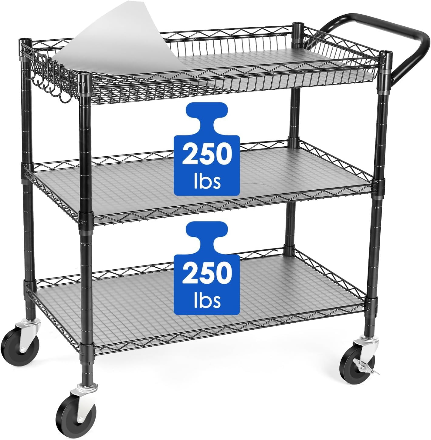 Heavy Duty 3 Tier Utility Cart,Wire Rolling Cart with Wheels ...
