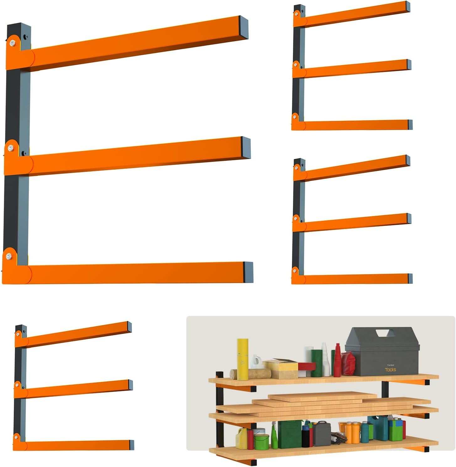 Heavy-Duty 3-Tier Wall Mounted Lumber Storage Rack | Metal Wood ...