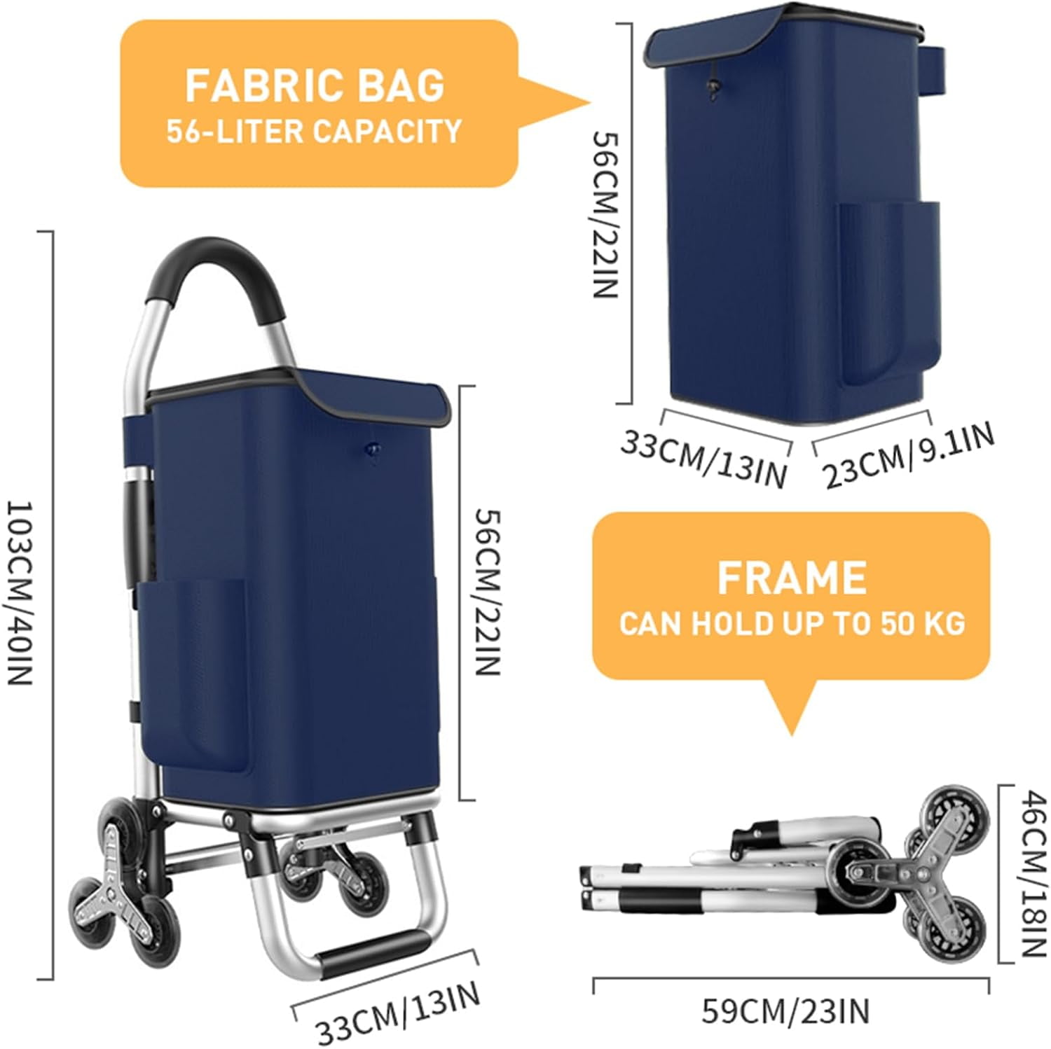 Heavy Duty 3 in 1 Shopping Cart, Foldable Hand Truck with 6 Wheels, 110 ...