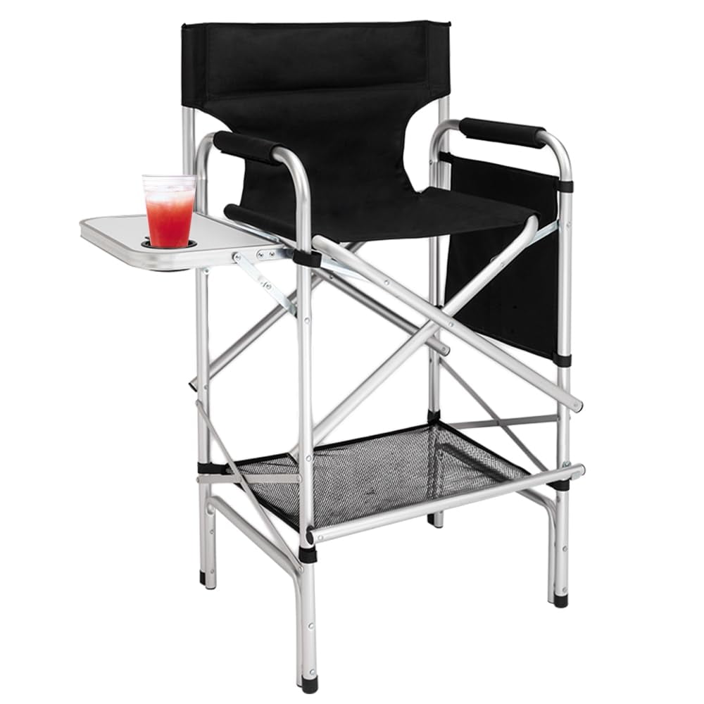Heavy Duty 31" Portable Directors Chair with Expandable Side Table and ...