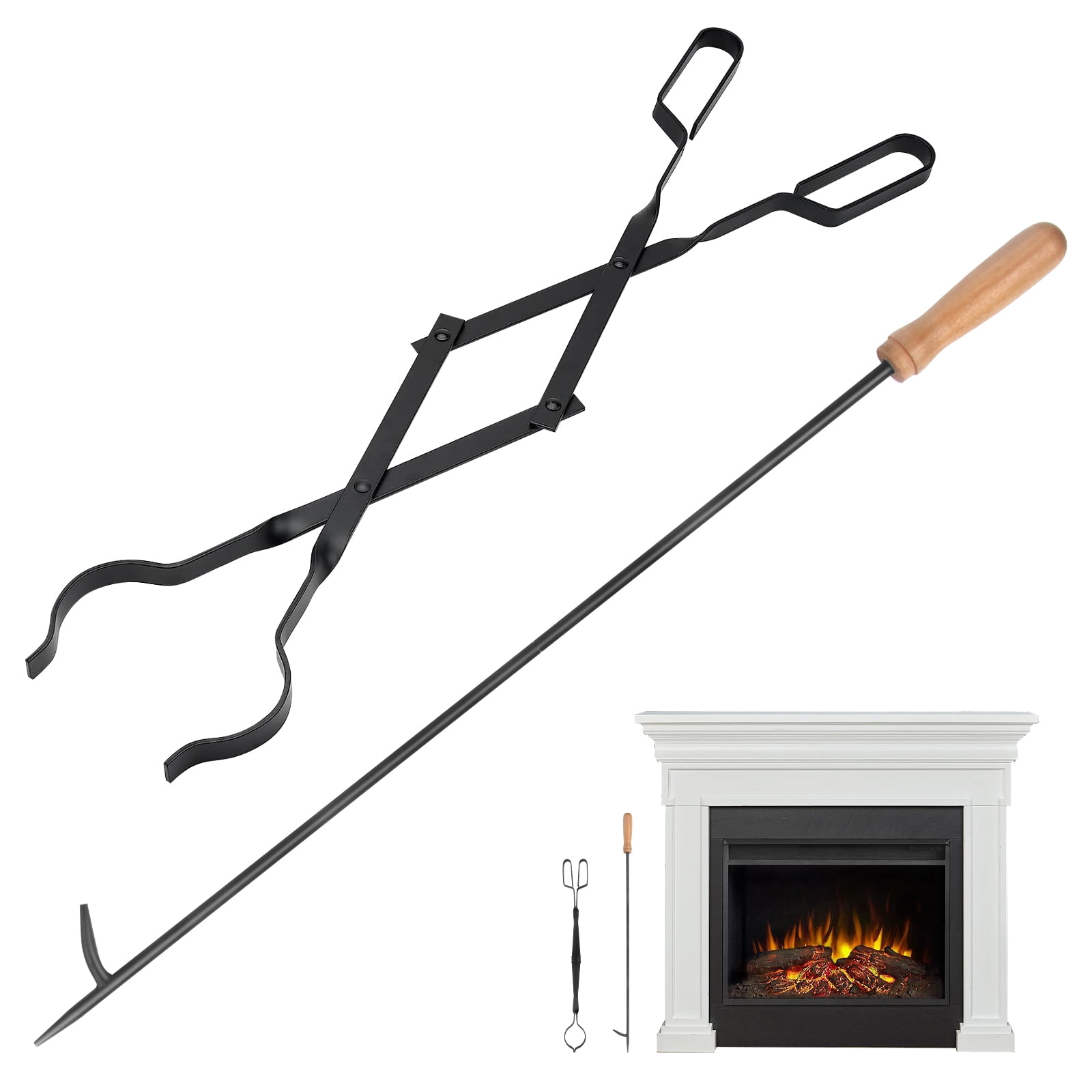 Heavy-Duty 32 inch Campfire Poker & 25 inch Fireplace Tongs for Fire ...