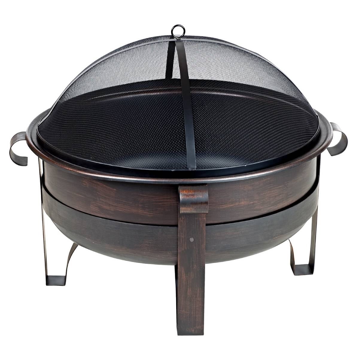 Heavy Duty 34-inch Fire Pit Deep Steel Cauldron with Screen and Stand ...