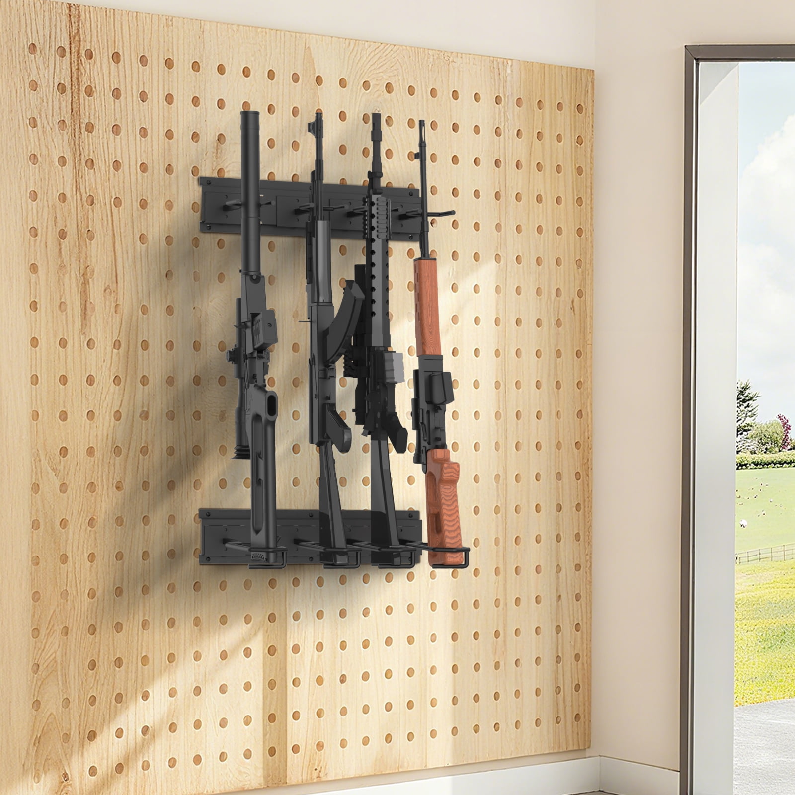 Heavy Duty 4-Slot Gun Rack Wall Mount, Metal Rifle Shotgun Display ...