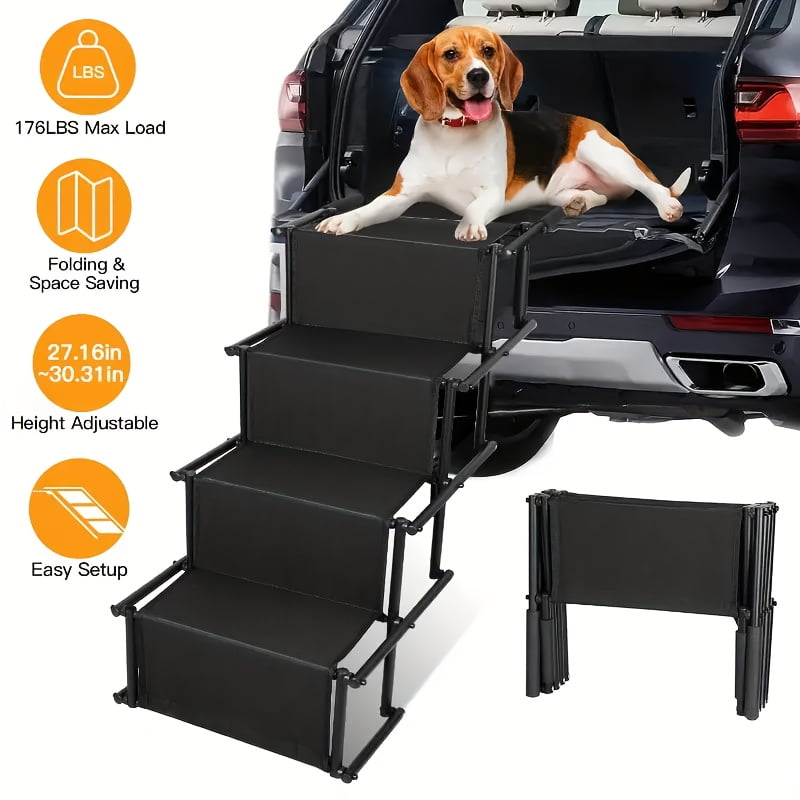 Heavy-Duty 4-Step Foldable Dog Ramp for Cars Trucks SUVs - 176LBS Load ...