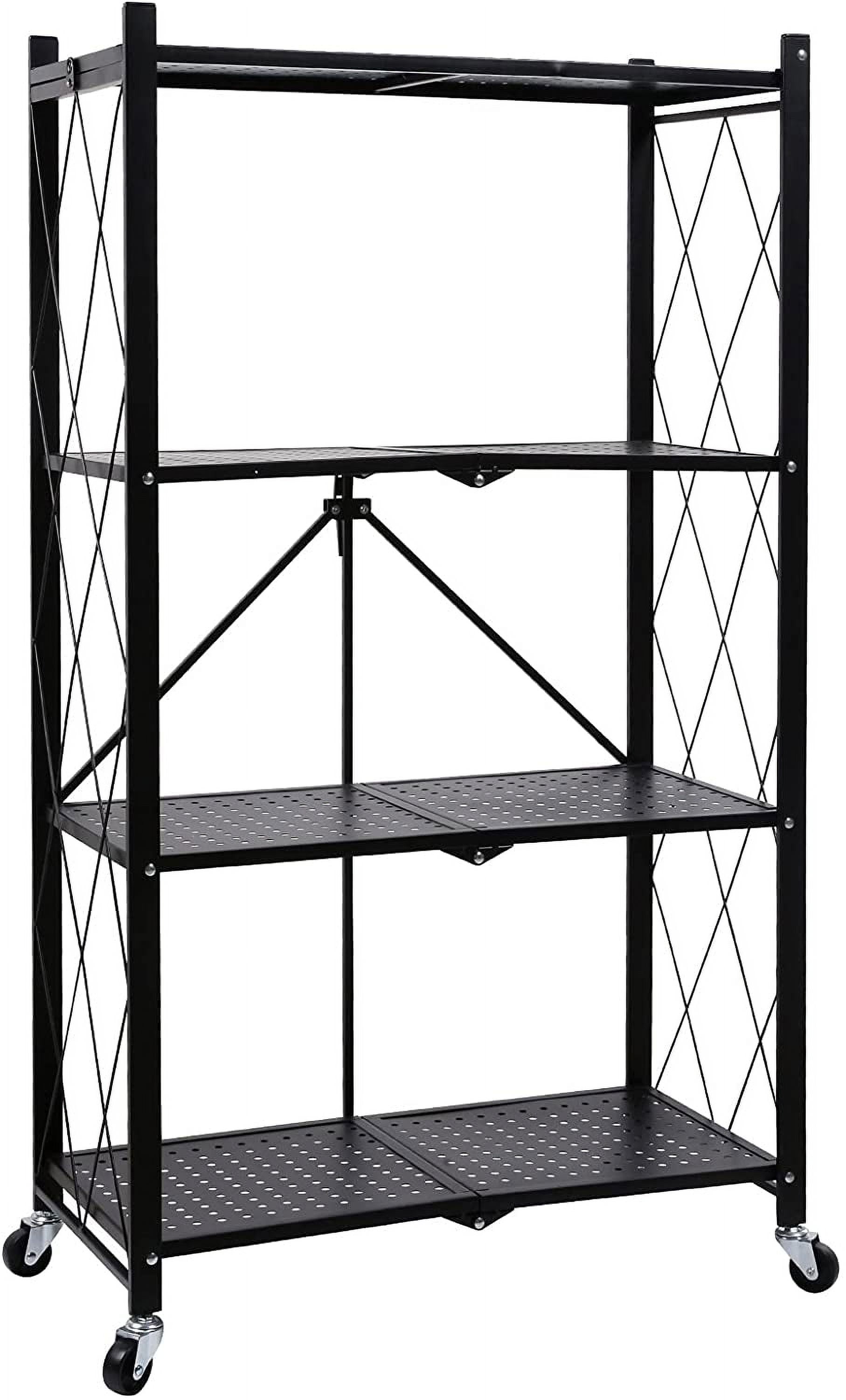 Heavy Duty 4-Tier Foldable Metal Rack, 28.1" D x 18.5" W x 49.61" H ...
