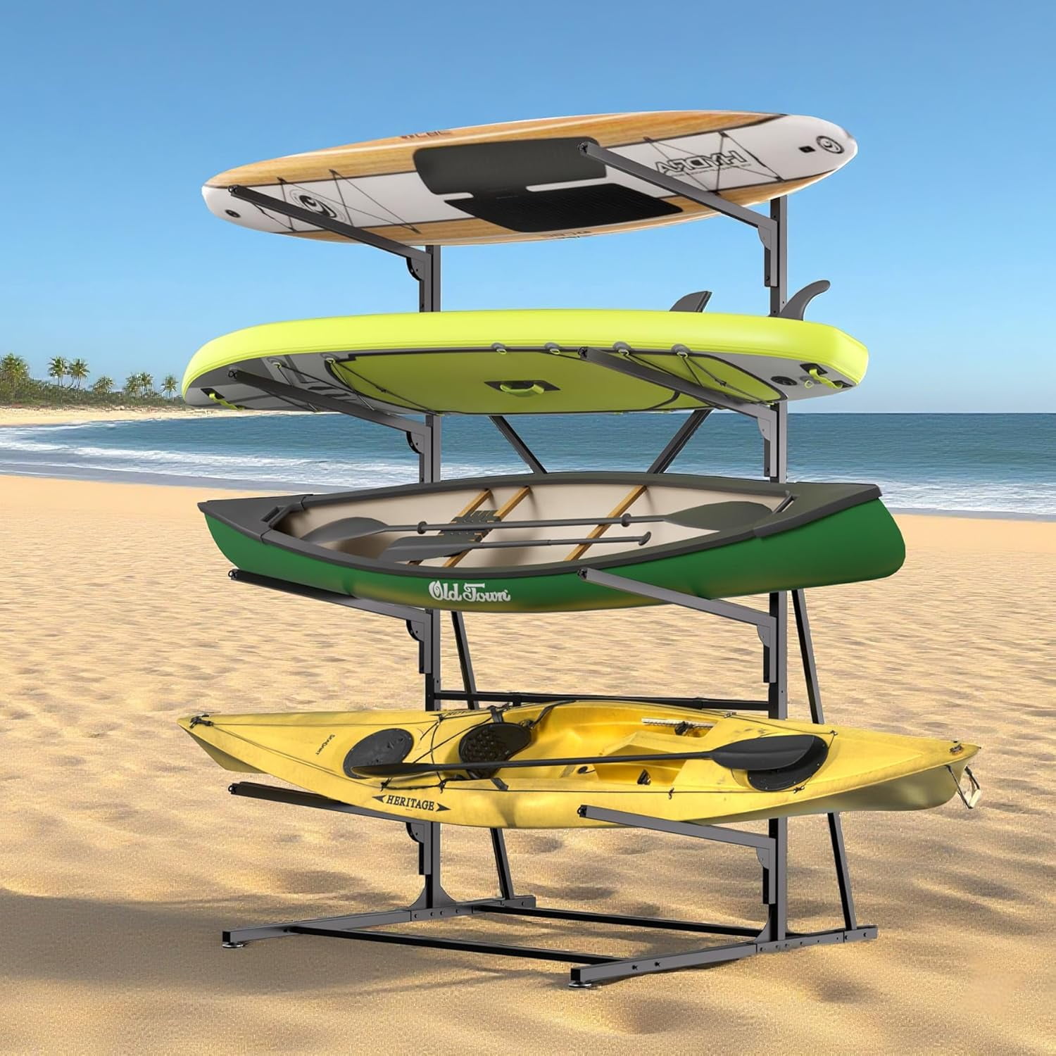 Heavy-Duty 4-Tier Freestanding Kayak Storage Rack – Adjustable Metal ...
