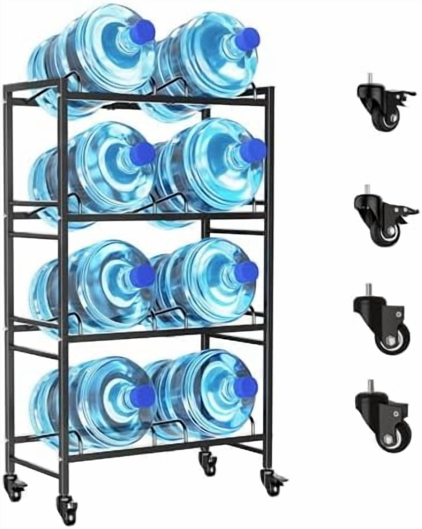 Heavy Duty 4 Tiers Water Jug Rack Double Row with Wheels - Space Saving ...