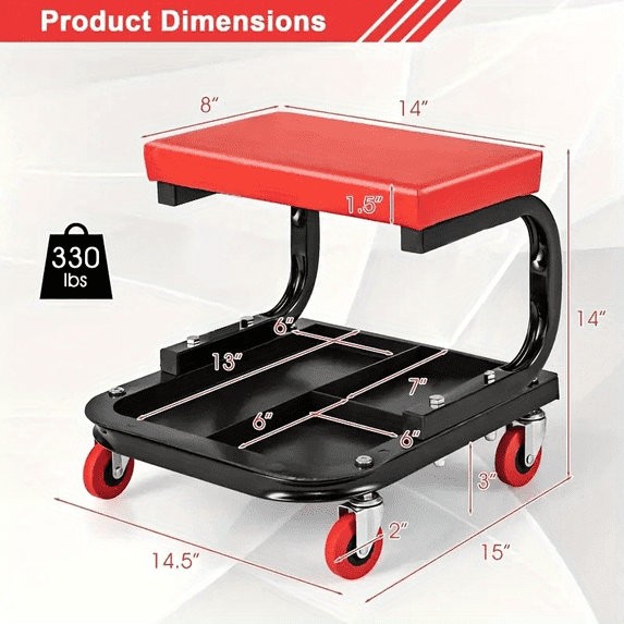 Heavy Duty 4-Wheel U-Shaped Workbench Stool with Tool Pallet - 360 ...