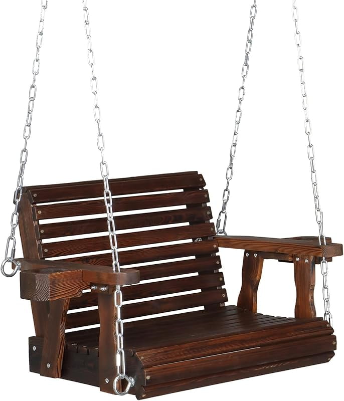 Heavy Duty 440 LBS 1-Person Wooden Patio Porch Swing with Extra Cup ...