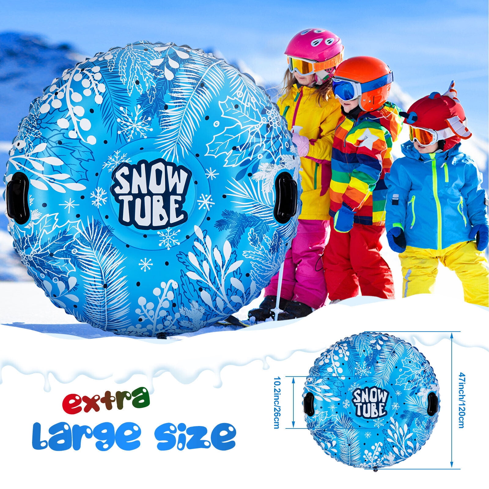 Heavy Duty 47-Inch Large Snow Tube Sled, Inflatable Winter Outdoor ...