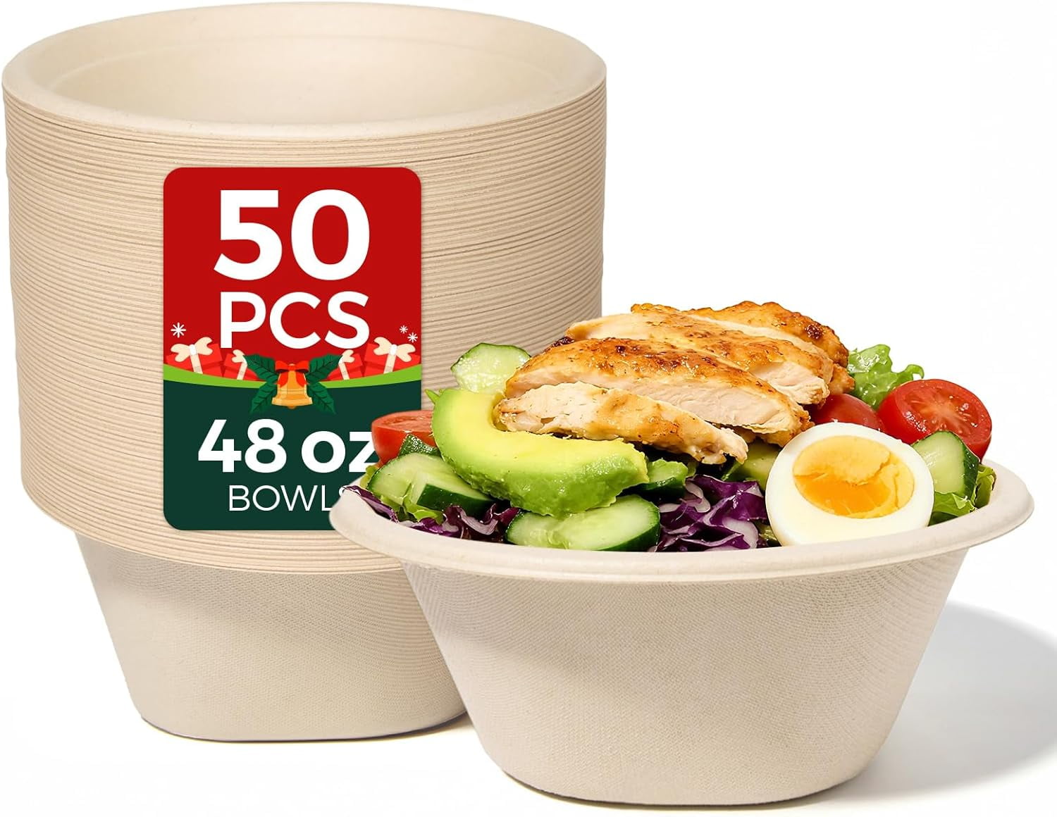 Heavy Duty 48 OZ [50 Pack] Disposable Bowls - 100% Sugarcane Fiber ...