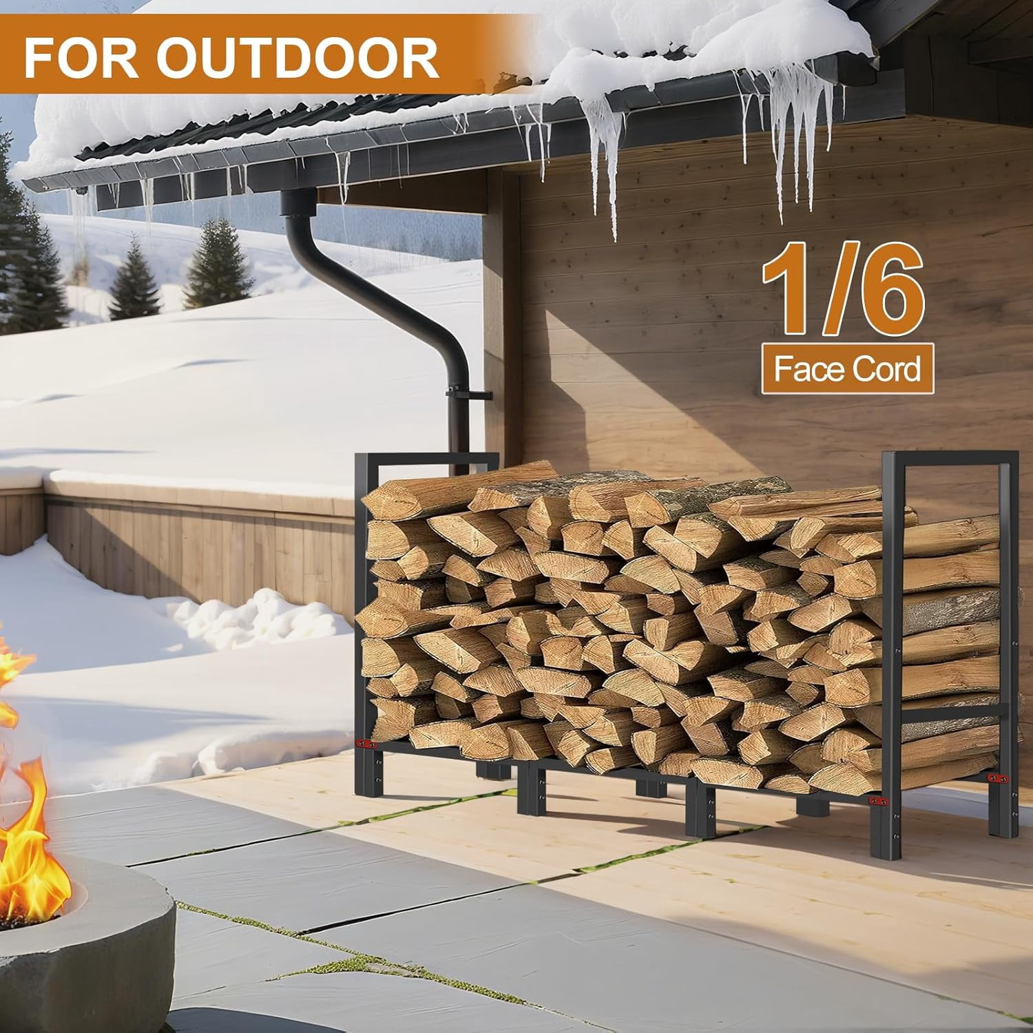 Heavy-Duty 4FT Firewood Rack for Indoor & Outdoor Use, Firewood Log ...