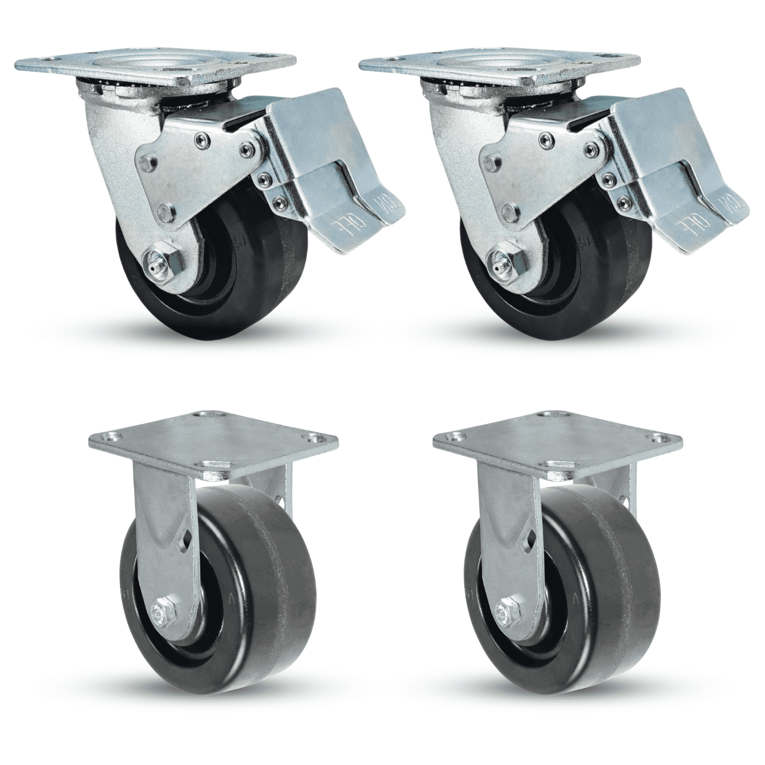Heavy-Duty 4x2 Inch Total Lock Caster Set - 3200 lbs Capacity, Dual ...