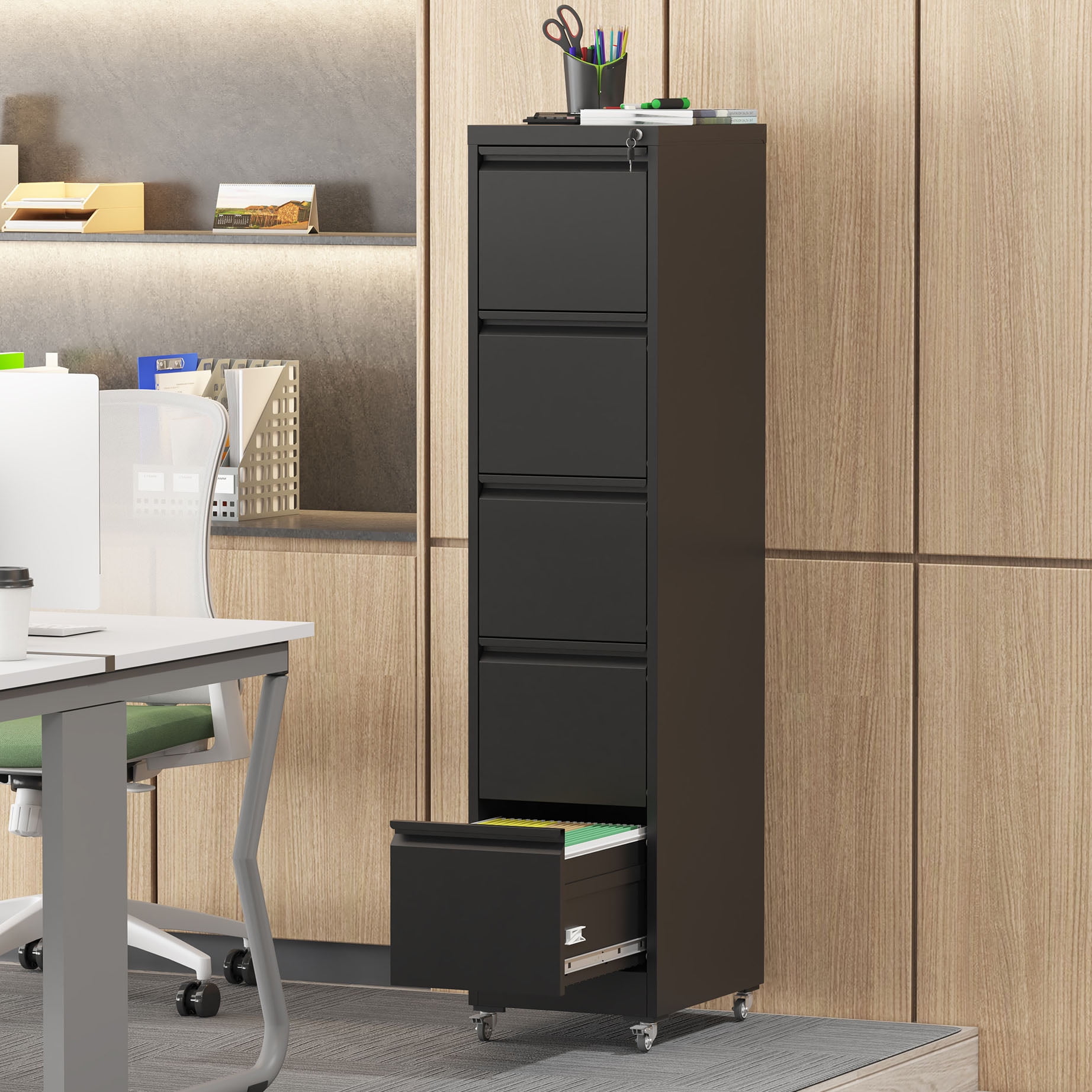 Heavy Duty 5 Drawer File Cabinet on Wheels Metal Storage for Home and ...