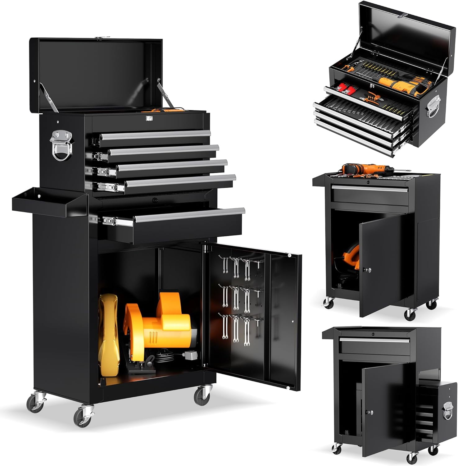 Heavy-Duty 5-Drawer Rolling Tool Chest & Cabinet Combo with Black Liner ...
