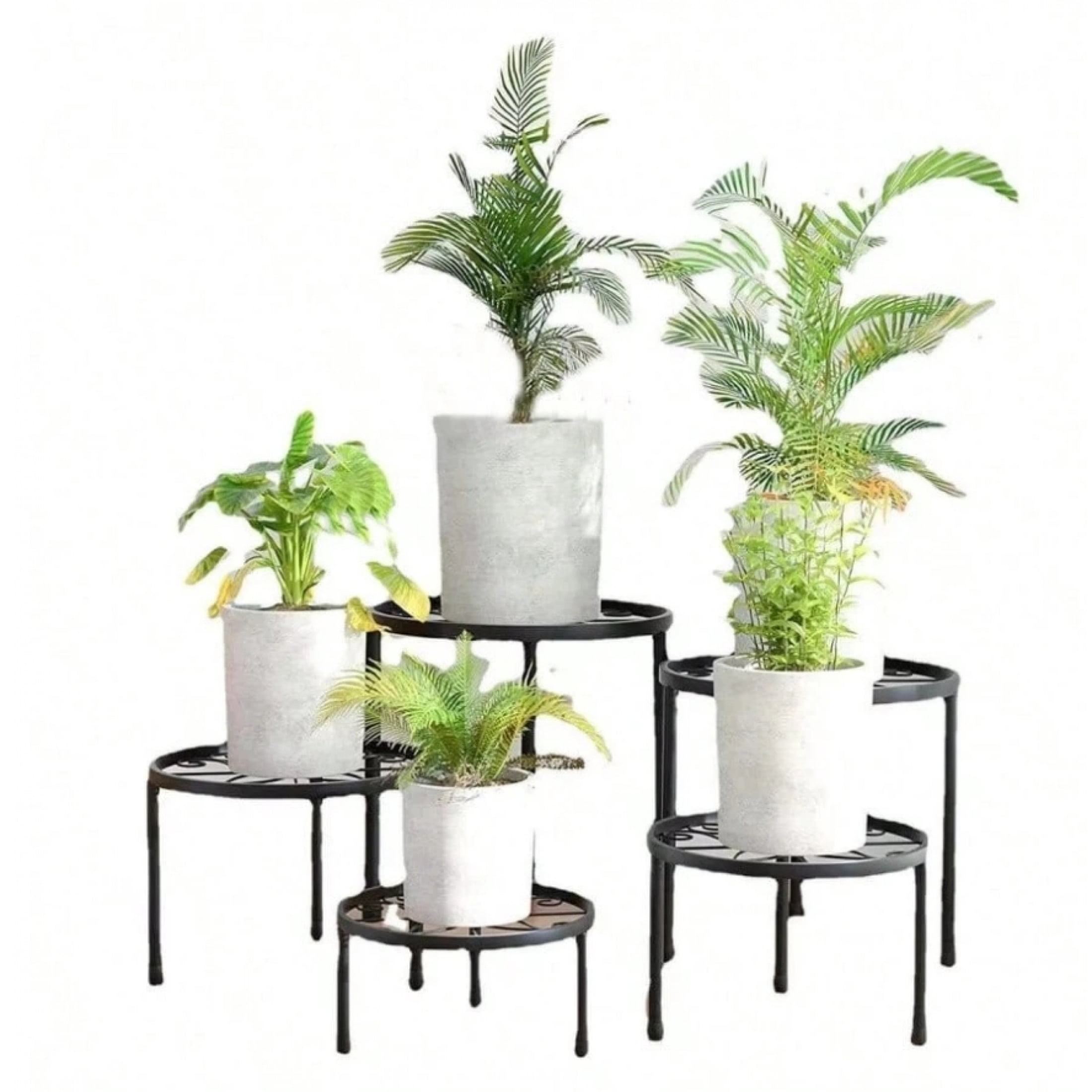 Heavy Duty 5-Piece Iron Plant Stand Set - Industrial Flower Pot Holder ...