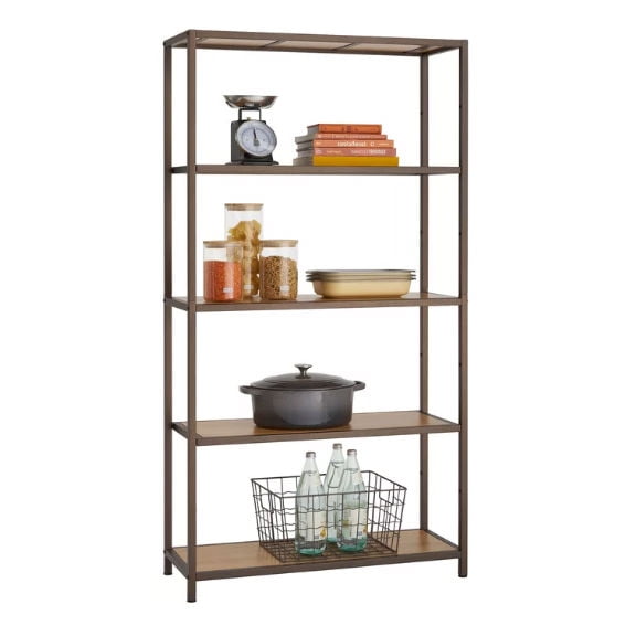 Heavy Duty 5-Shelf Steel Frame Shelving Unit with Bamboo Shelves ...