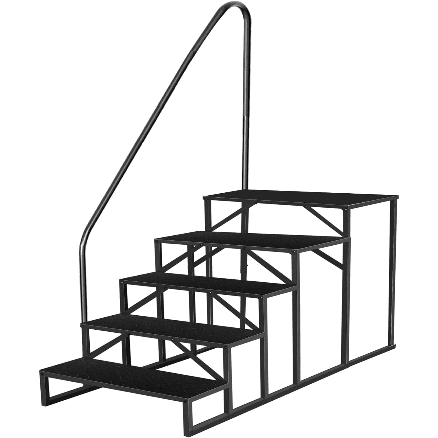 Heavy Duty 5-Step Iron Ladder with Handrail: 660lb Capacity, Anti-Slip ...