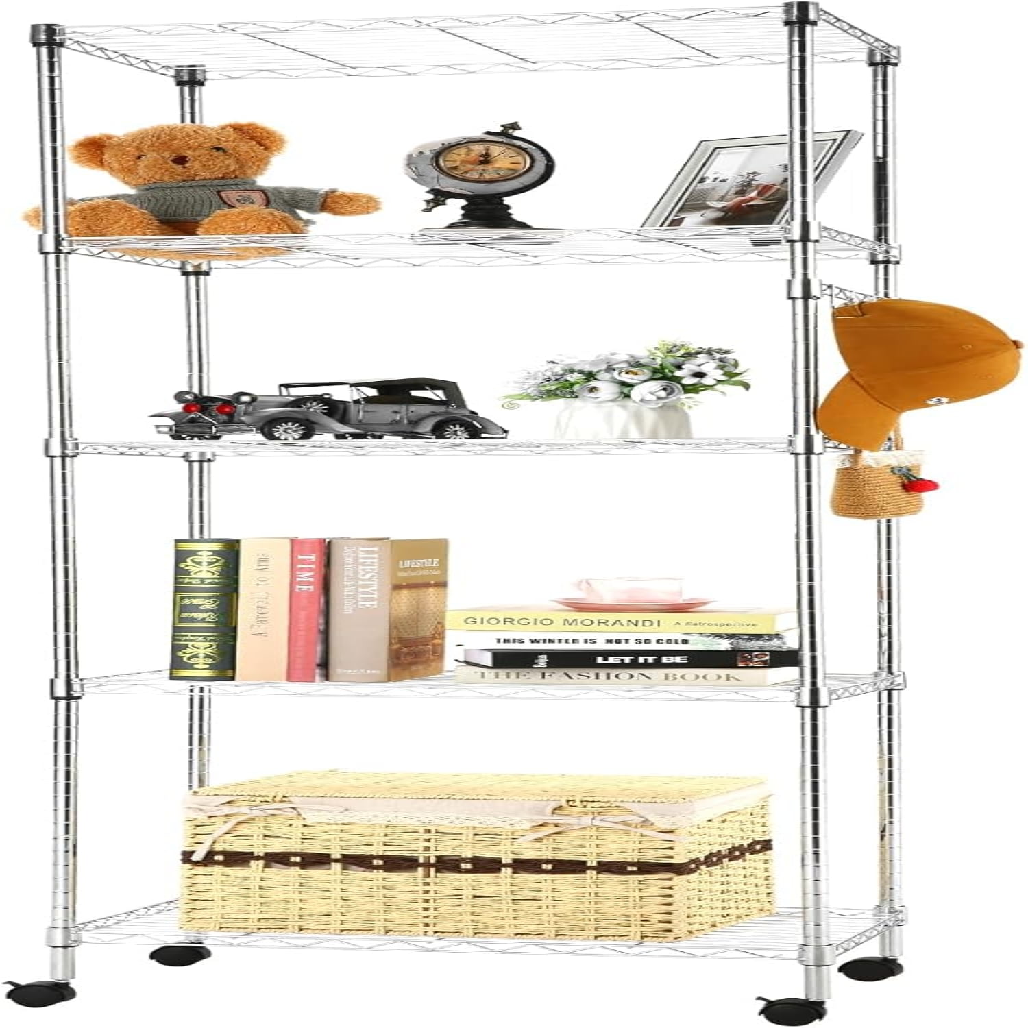 Heavy Duty 5 Tier Adjustable Wire Shelving Unit with Wheels - Robust ...