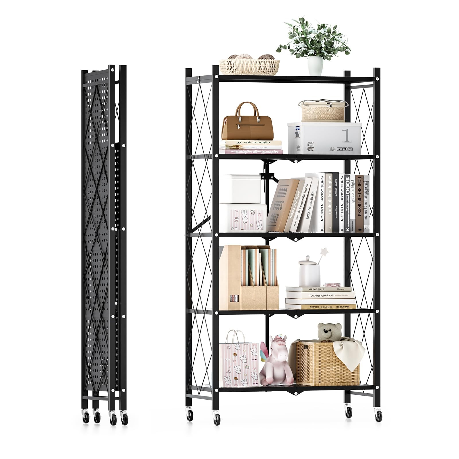 Heavy Duty 5-Tier Foldable Metal Rack, 27.95" D x 14.96" W x 63.78" H ...
